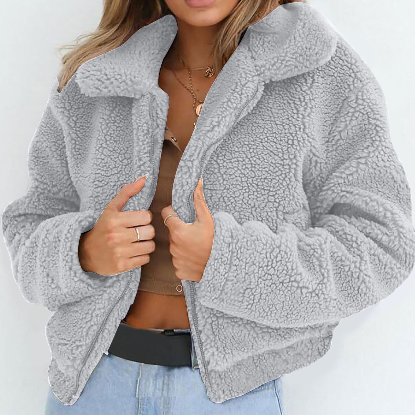 Guzom Womens Fleece Jackets- Casual Button Down without Hood Womens ...