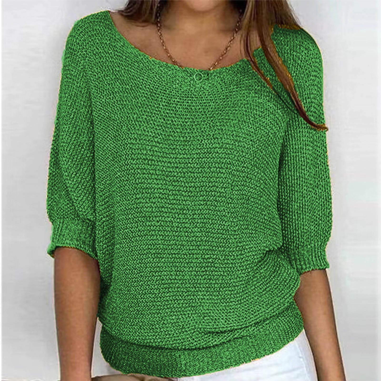 Guzom Womens Sweaters- Crew Neck Knitted 3/4 Sleeve Fashion Pullover ...
