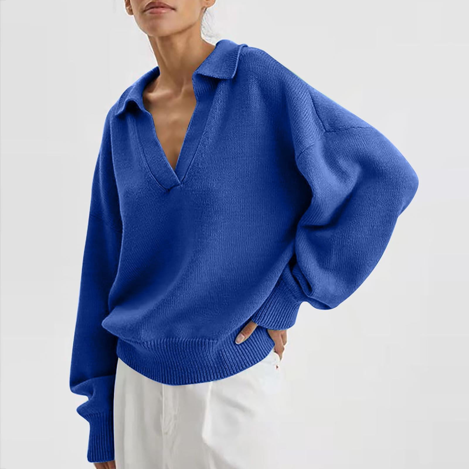 Guzom Womens V Neck Fall Winter Casual Long Sleeve Chunky Pullover ...