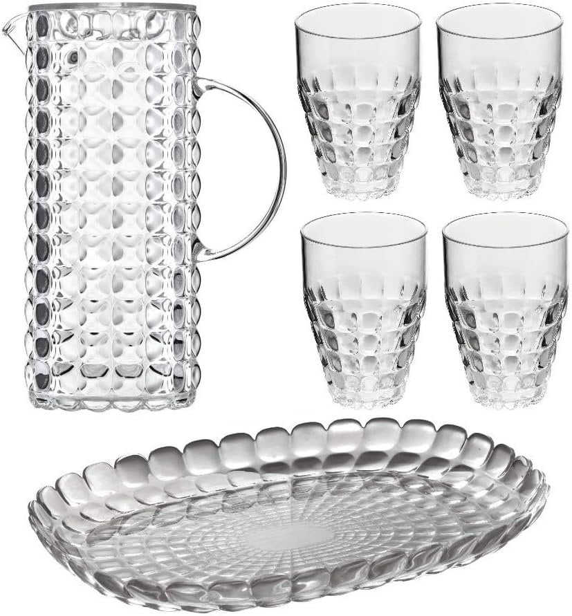 Guzzini Tiffany Clear Acrylic Pitcher, Tray and Tumbler 4-Piece ...