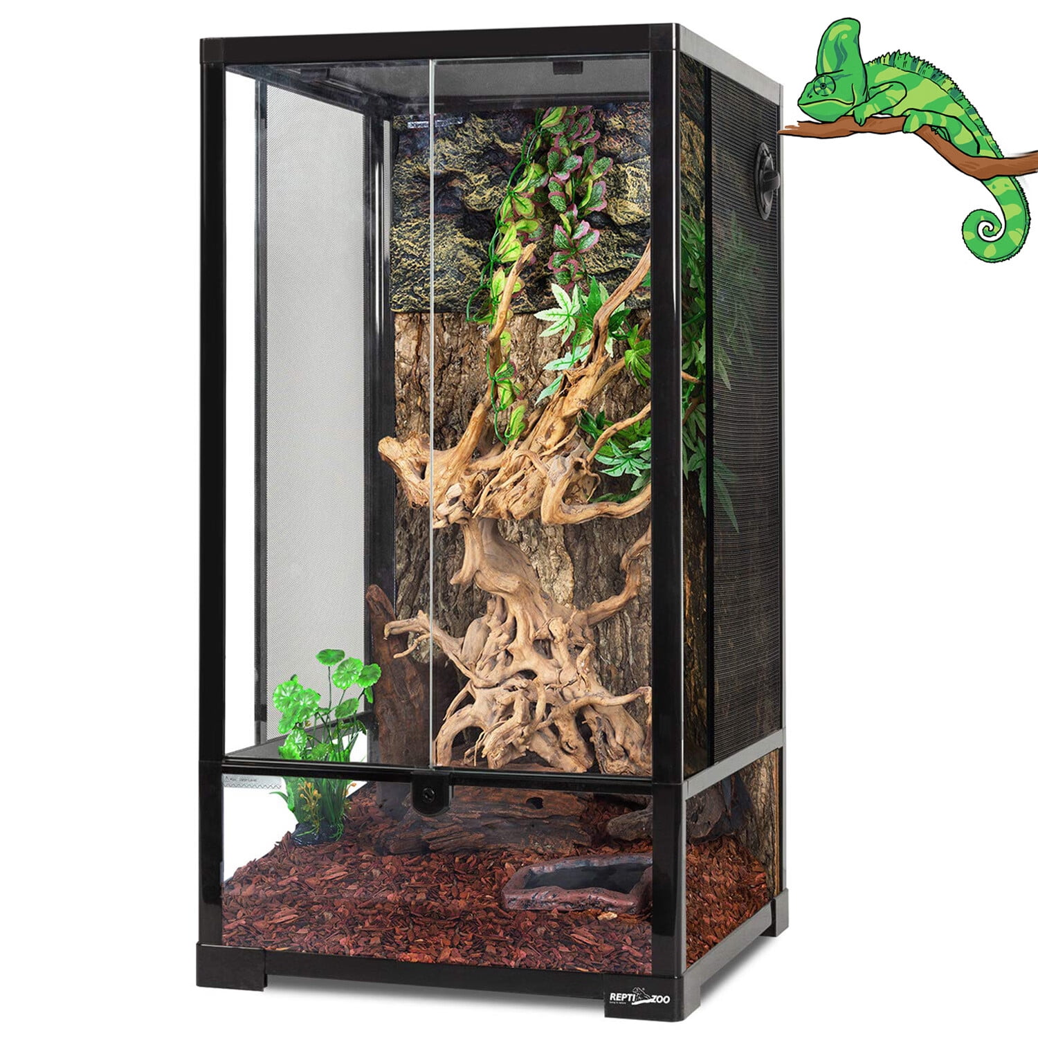 "Guzzlo Reptile Glass Terrarium 16""x16""x30"", 3 in 1 Rainforest ...