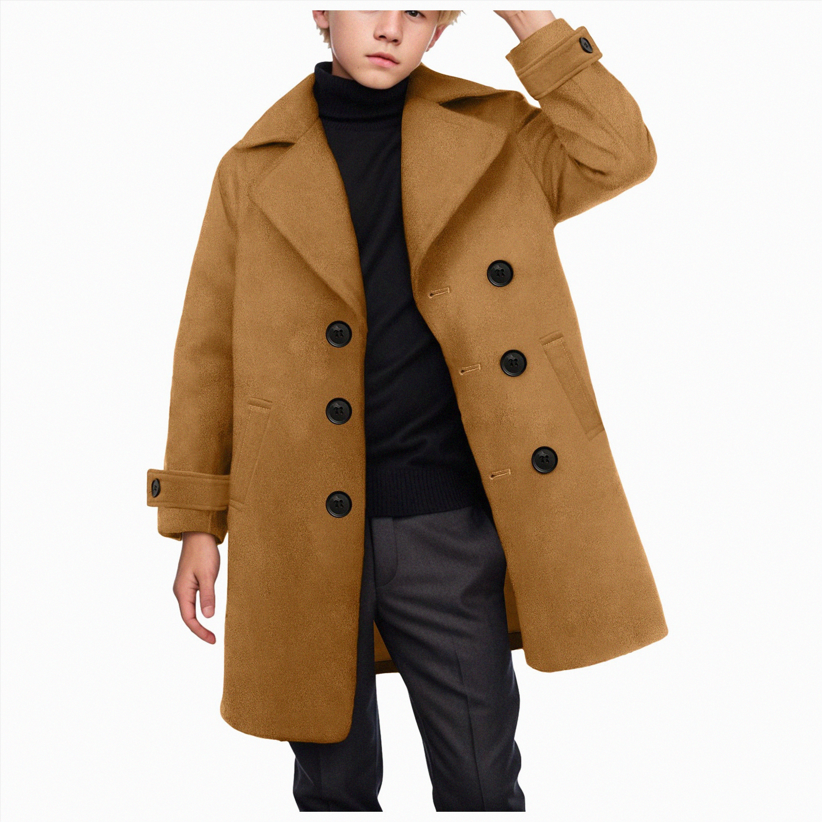 Gvdentm Boys Peacoat Notch Lapel Double Breasted Trench Coat Classic ...