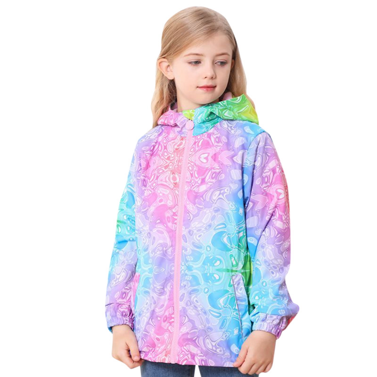Gvdentm Cool Hoodie Girls Zip Up Hoodie Casual Rainbow Print ...