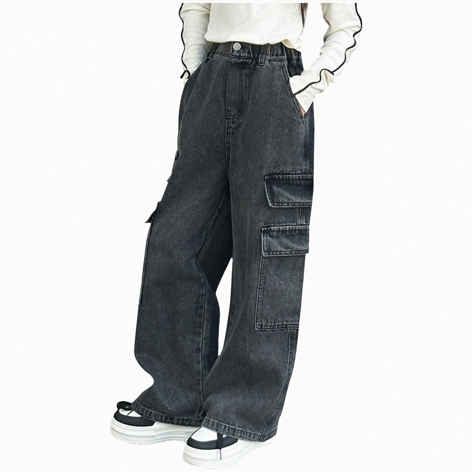 Gvdentm Girls Jeans Size 14 Girls Streetwear Denim Cargo Pants High ...