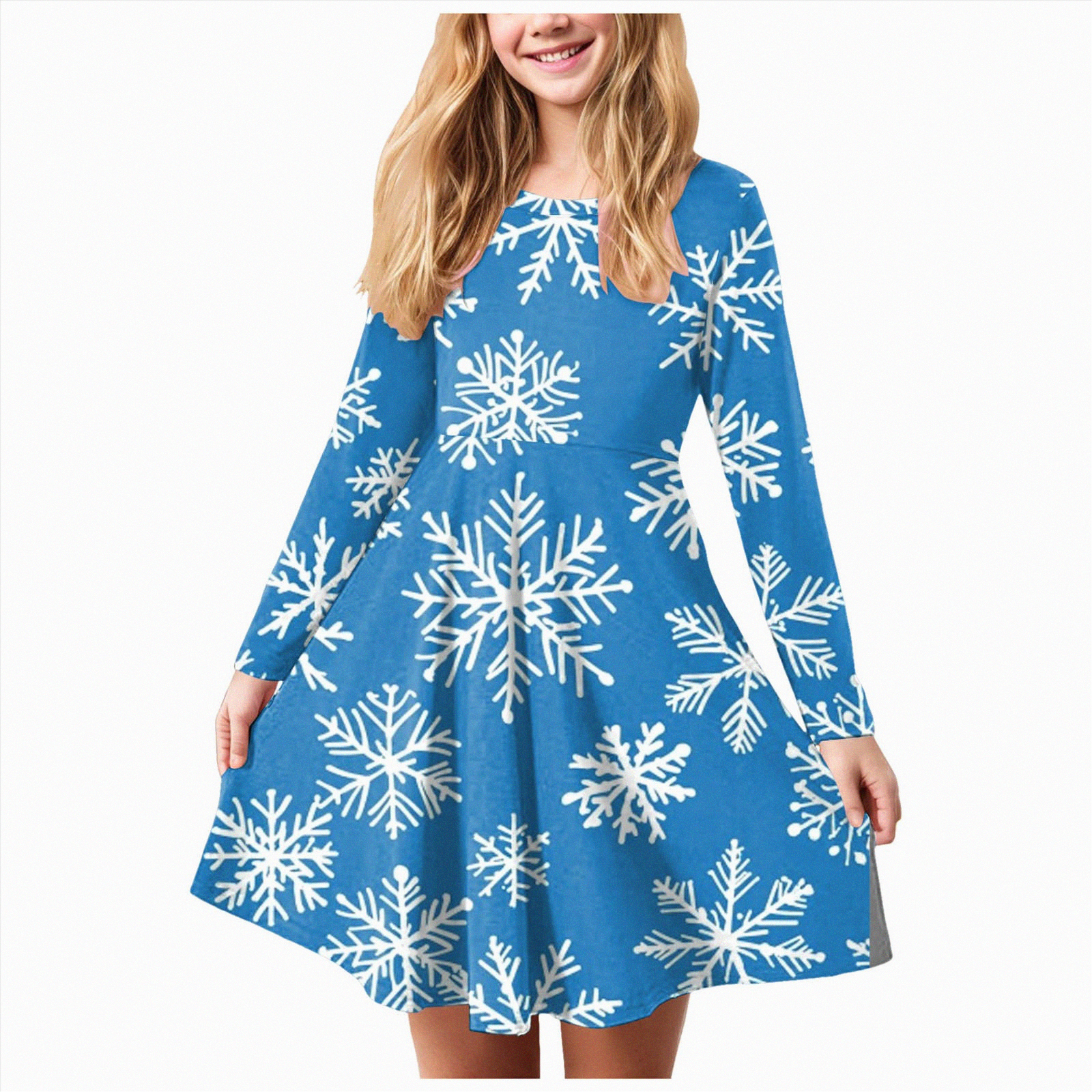 Gvdentm Girls Long Sleeve Stretchy Dress 3-18 Year A line Twirly Skater ...