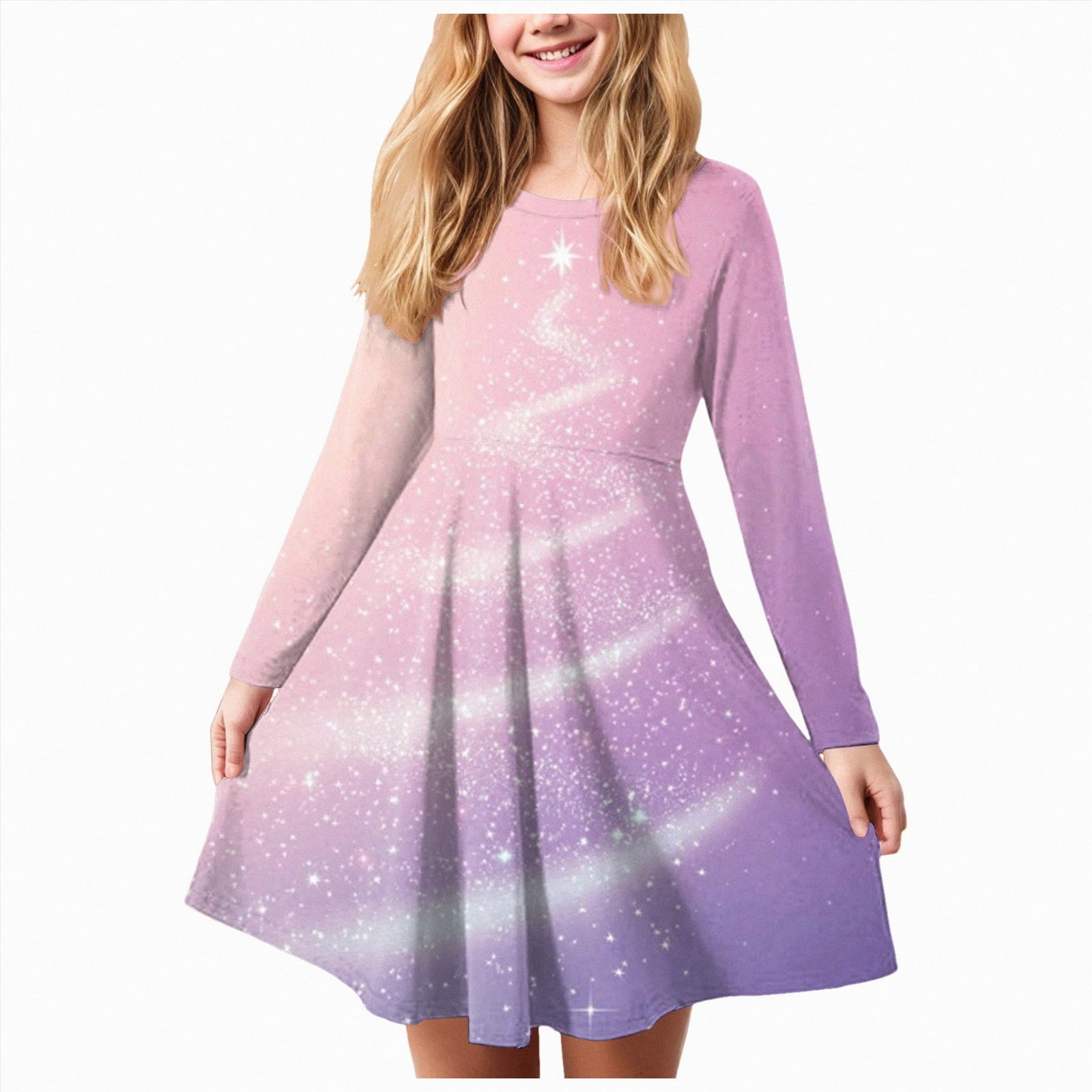Gvdentm Girls Long Sleeve T-Shirt Dresses Kids Fall A-Line Twirly ...