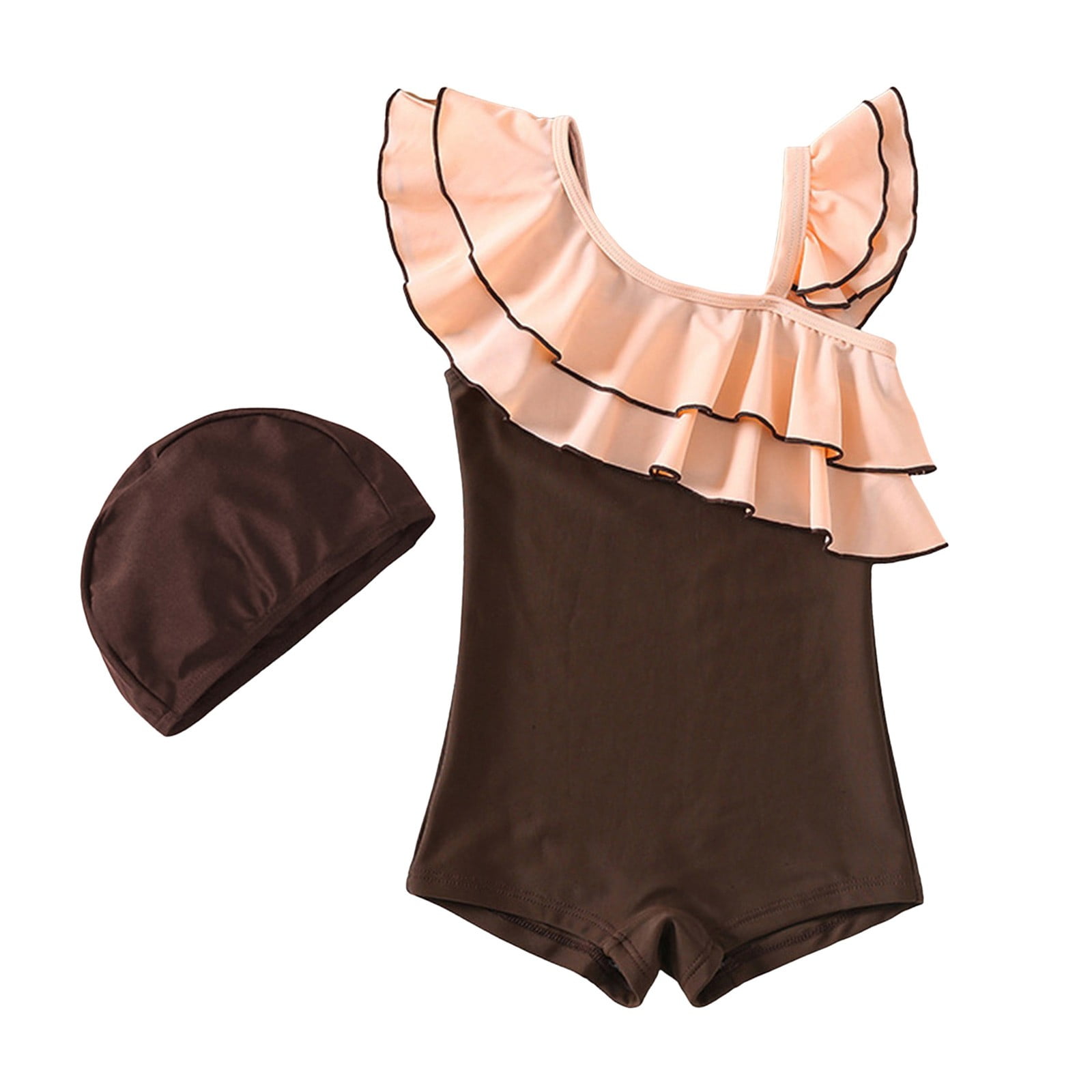 Gvdentm Girls One Piece Swimsuits One Shoulder Ruffle Swimwear Floral ...