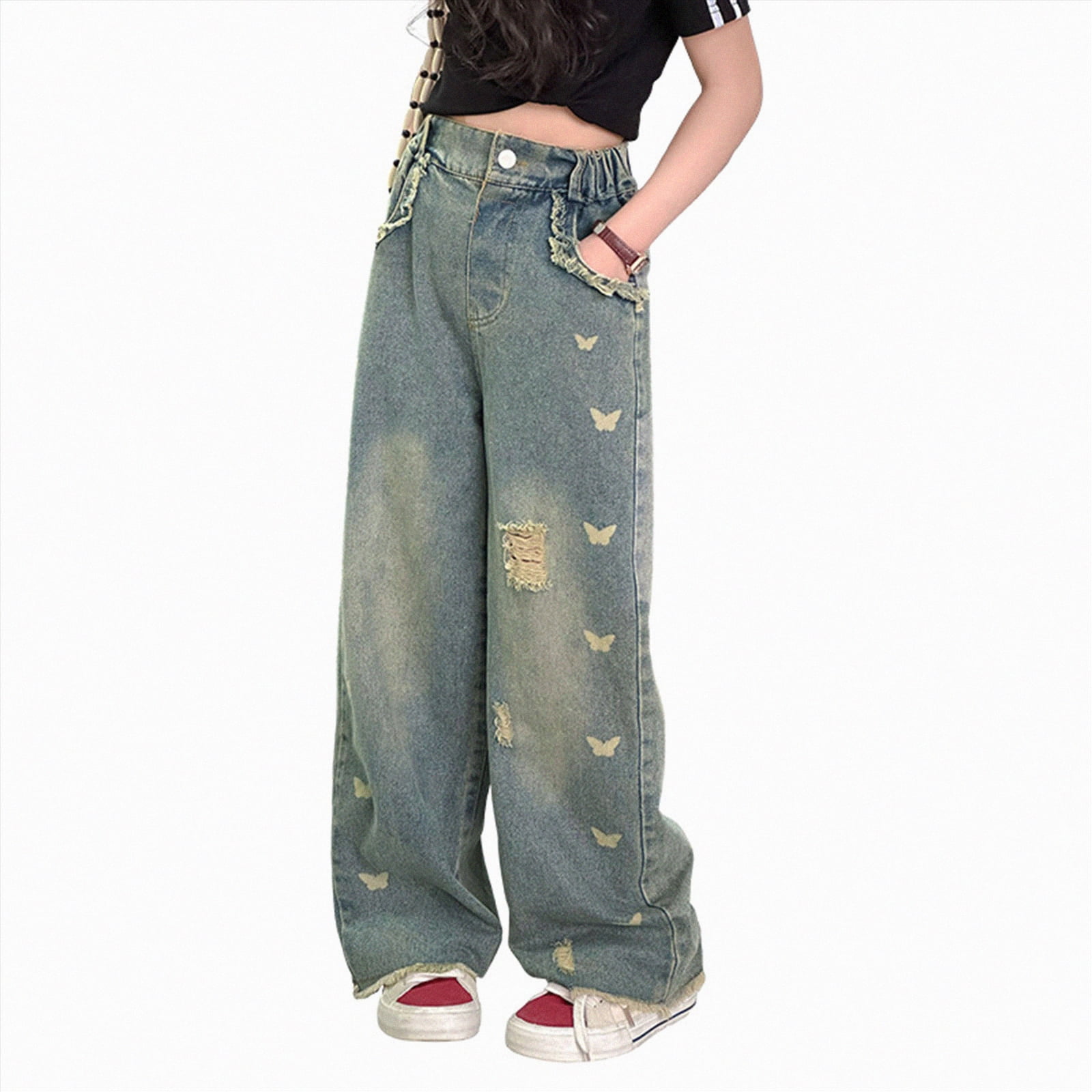 Gvdentm Jean for Girls 12-14 Girls Streetwear Denim Cargo Pants High ...