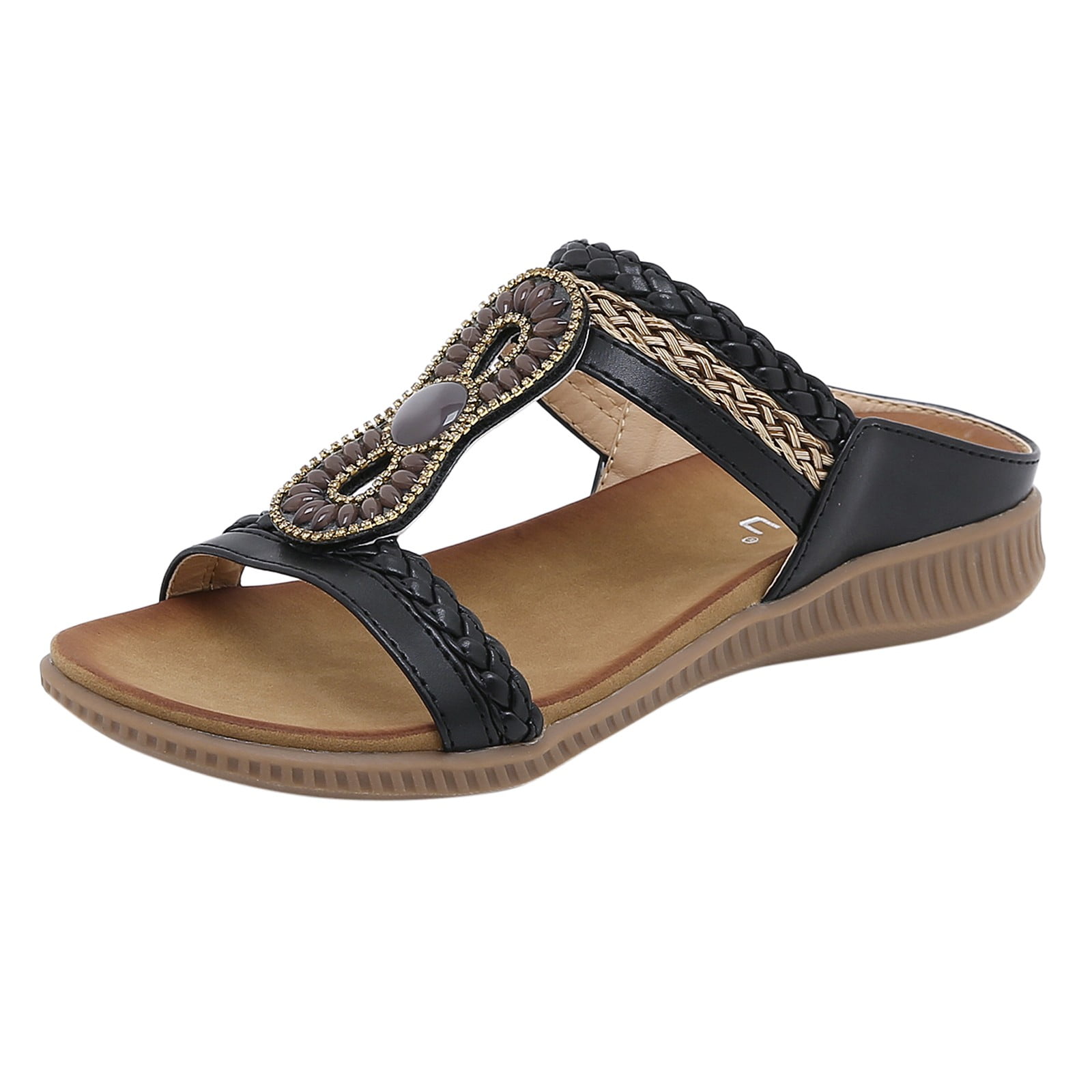 Gvdentm Platform Slides for Women Open Toe Elastic Ankle Strap Slip on ...