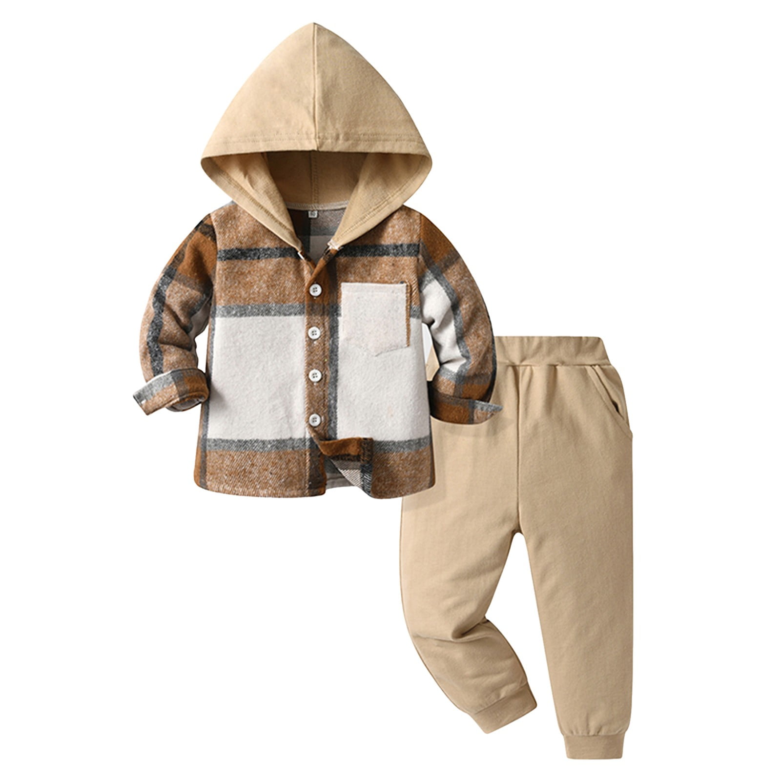 Gvdentm Toddler Baby Boys Clothes 3M-7T Flannel Lattice Button Hooded ...