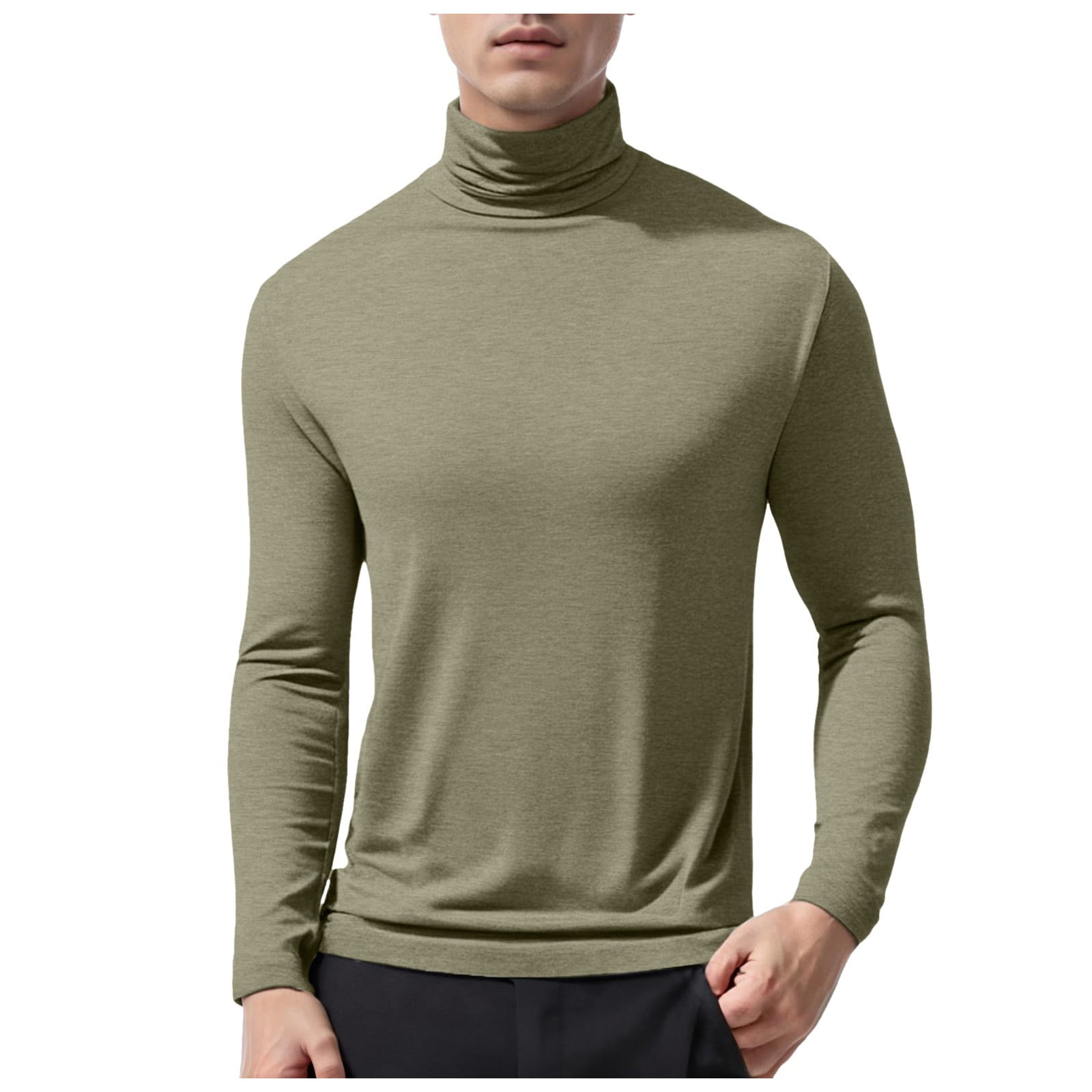Gvdentm Turtle Neck Shirt Men Gold Neck Cotton Slim Fit Tight Thermal ...