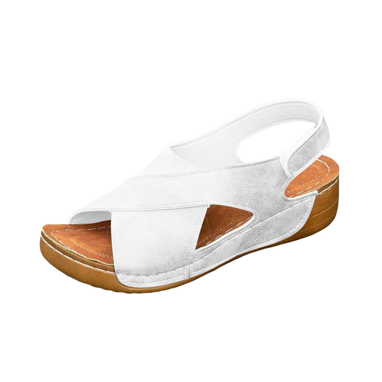 Gvdentm White Low Heels for Women Flat Sandals Open Toe Slip on Slides ...