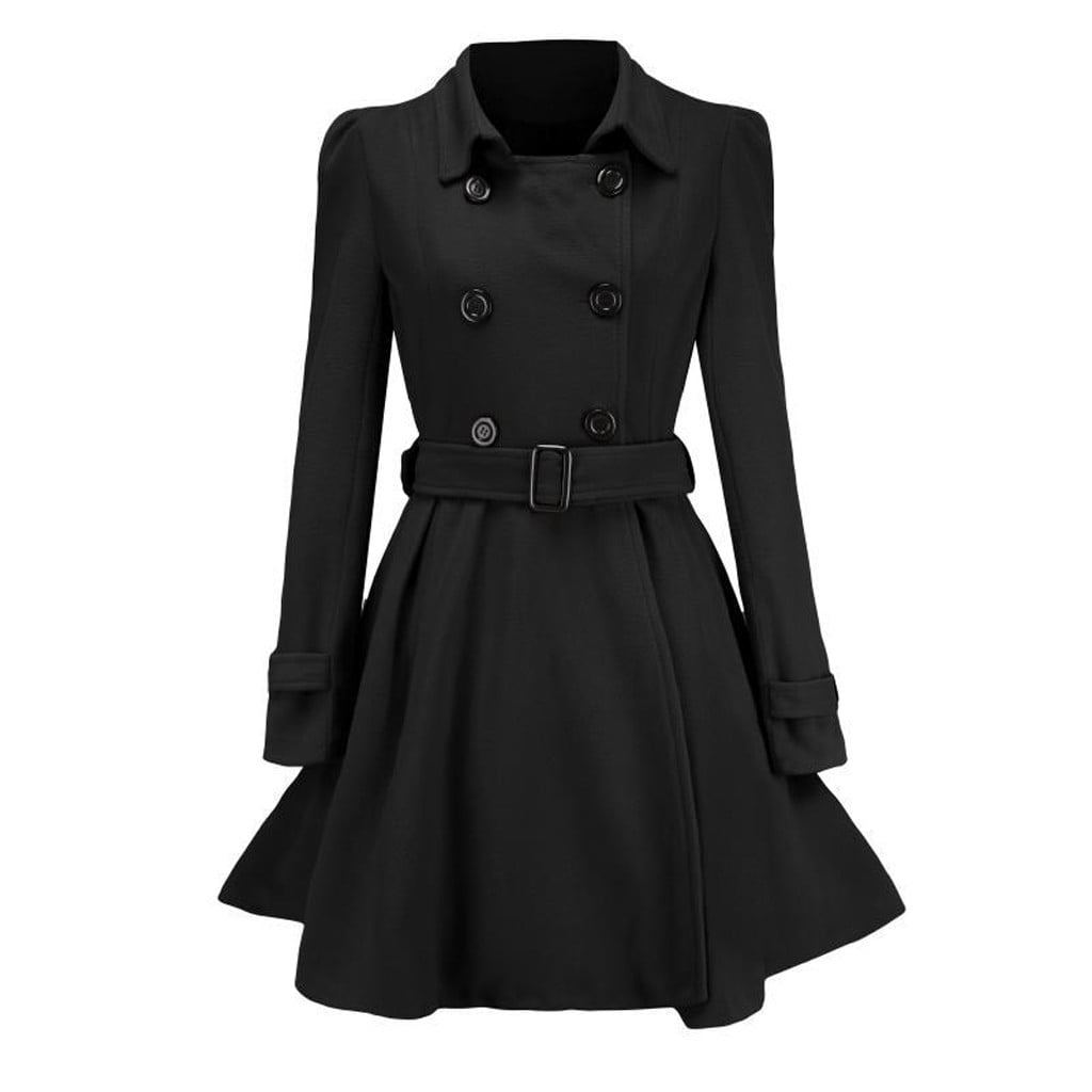 Gvdentm Winter Coat Women'S Women Swing Double Wool Pea Coat with Belt ...