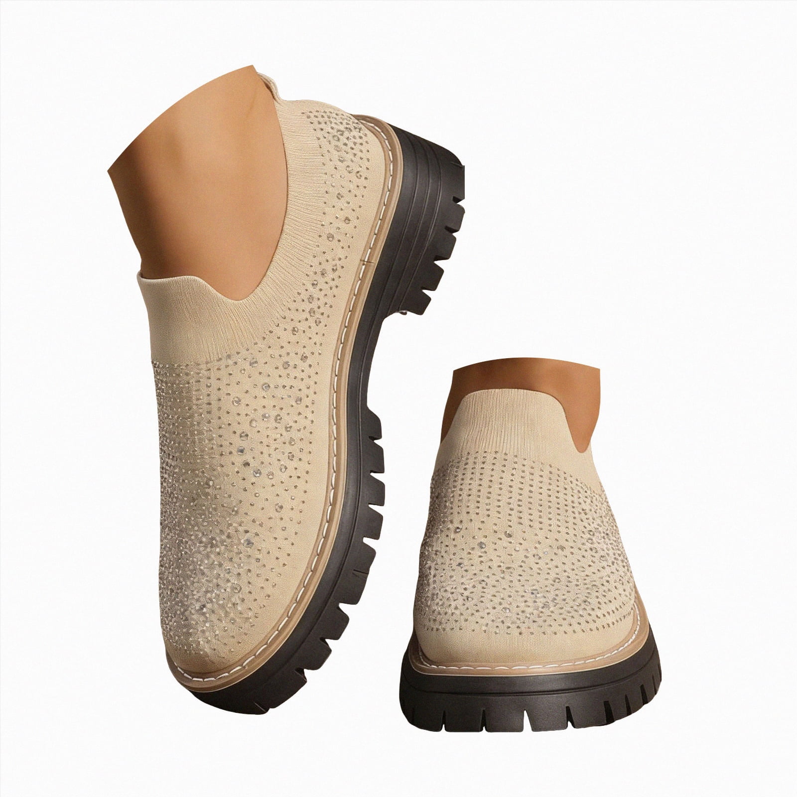 Gvdentm Women's Sneakers Round Women Mesh Straps Fashion Flat Sneakers for Women Slip on(Khaki ...