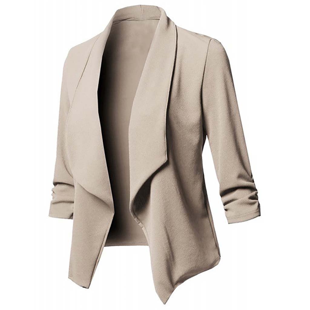 Gvdentm Womens Blazer Women's Stretch 3/4 Gathered Sleeve Open Blazer ...