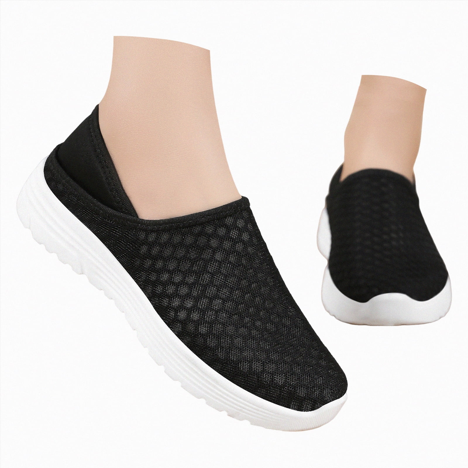 Gvdentm Womens Black Sneakers Plus Size Casual Mesh Breathable Lacing ...