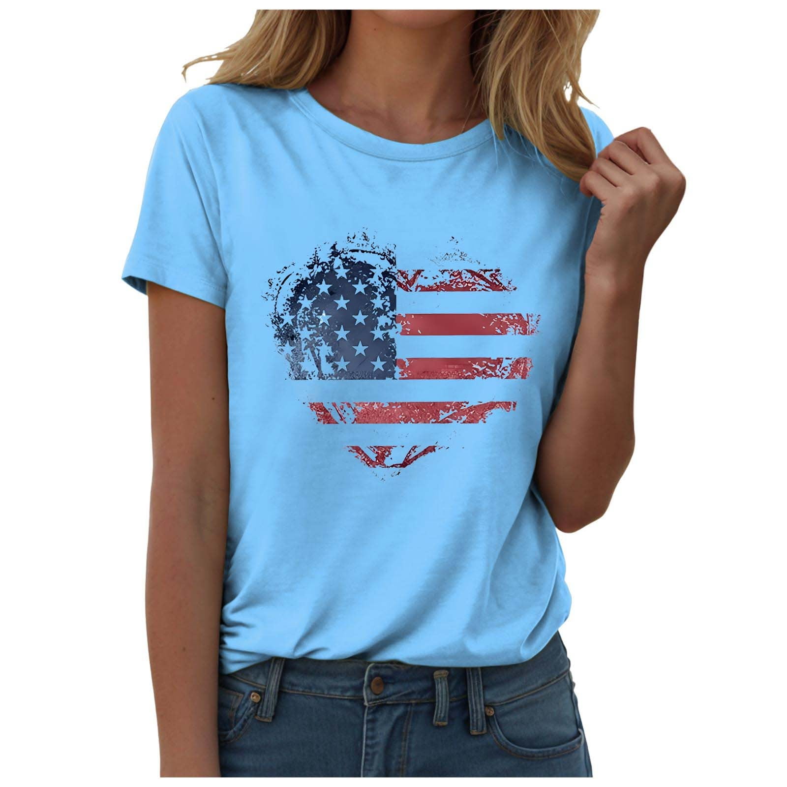Gvdentm Womens Tee American Flag Crop Tops Women USA Crop Shirt ...