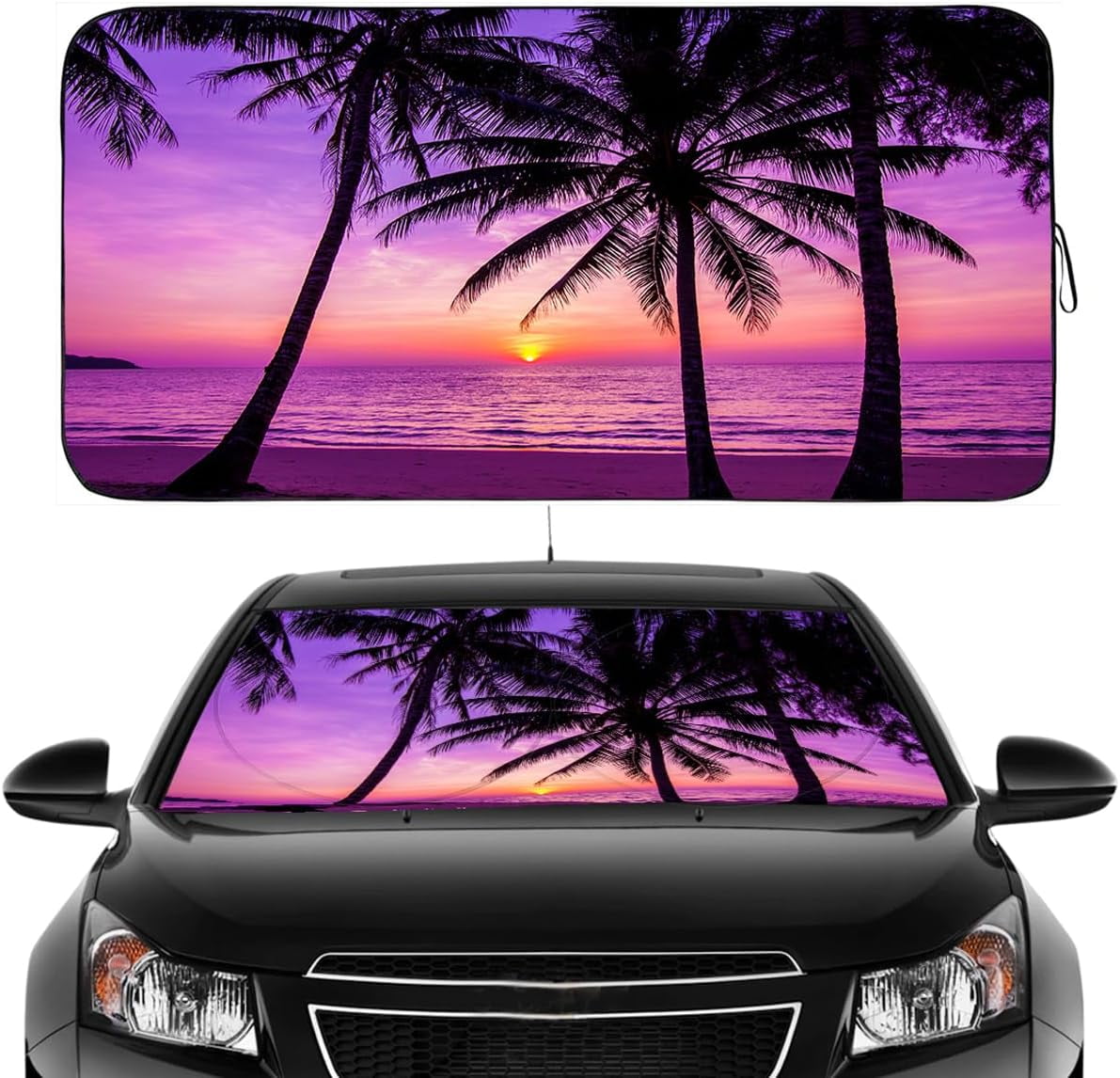 Gven Windshield Sun Shade, 2025 Foldable Purple Sunset Vehicle ...