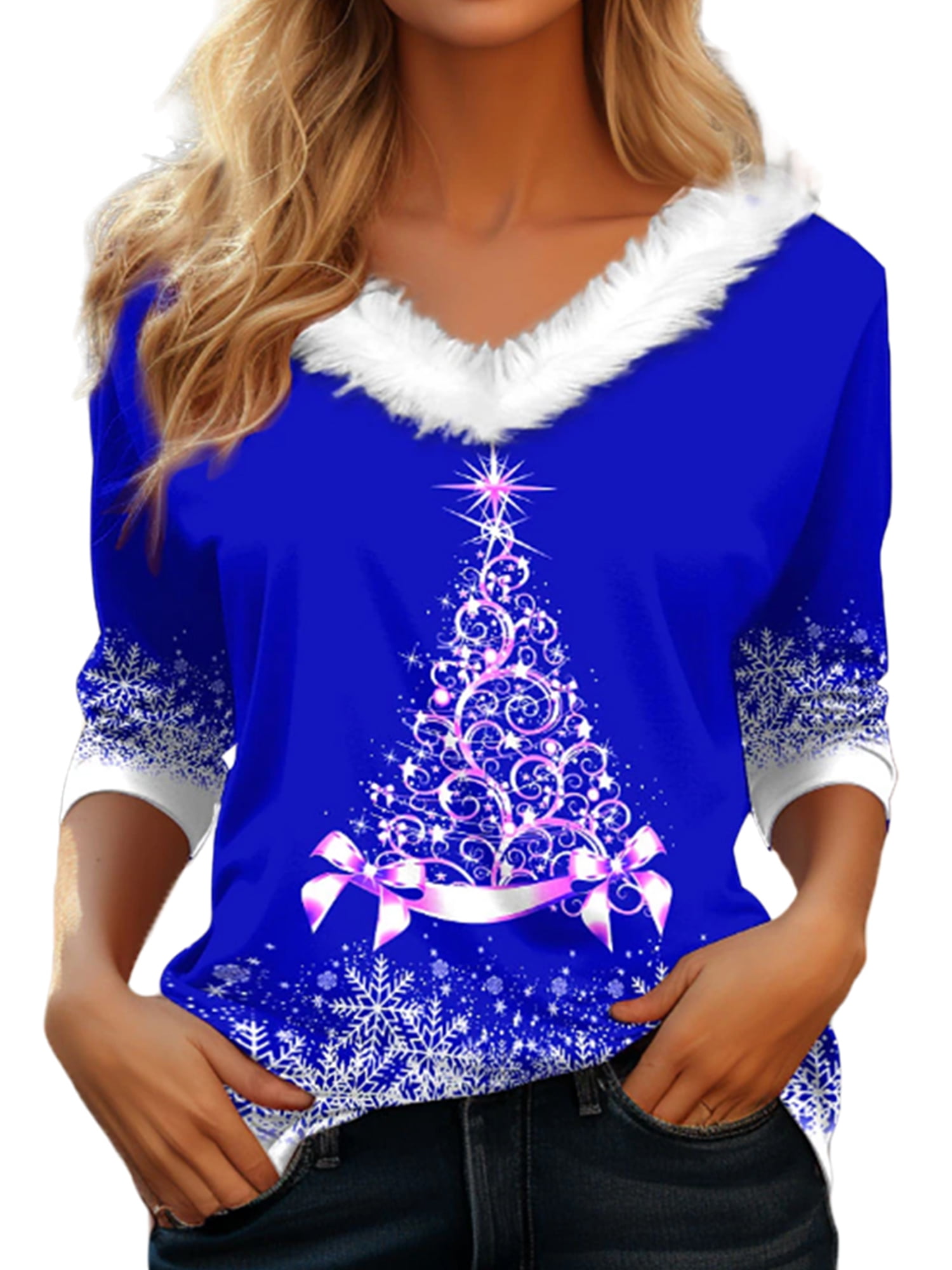 Gvmfive Women Christmas Tops Blouse Funny Graphic Long Sleeve Shirt ...