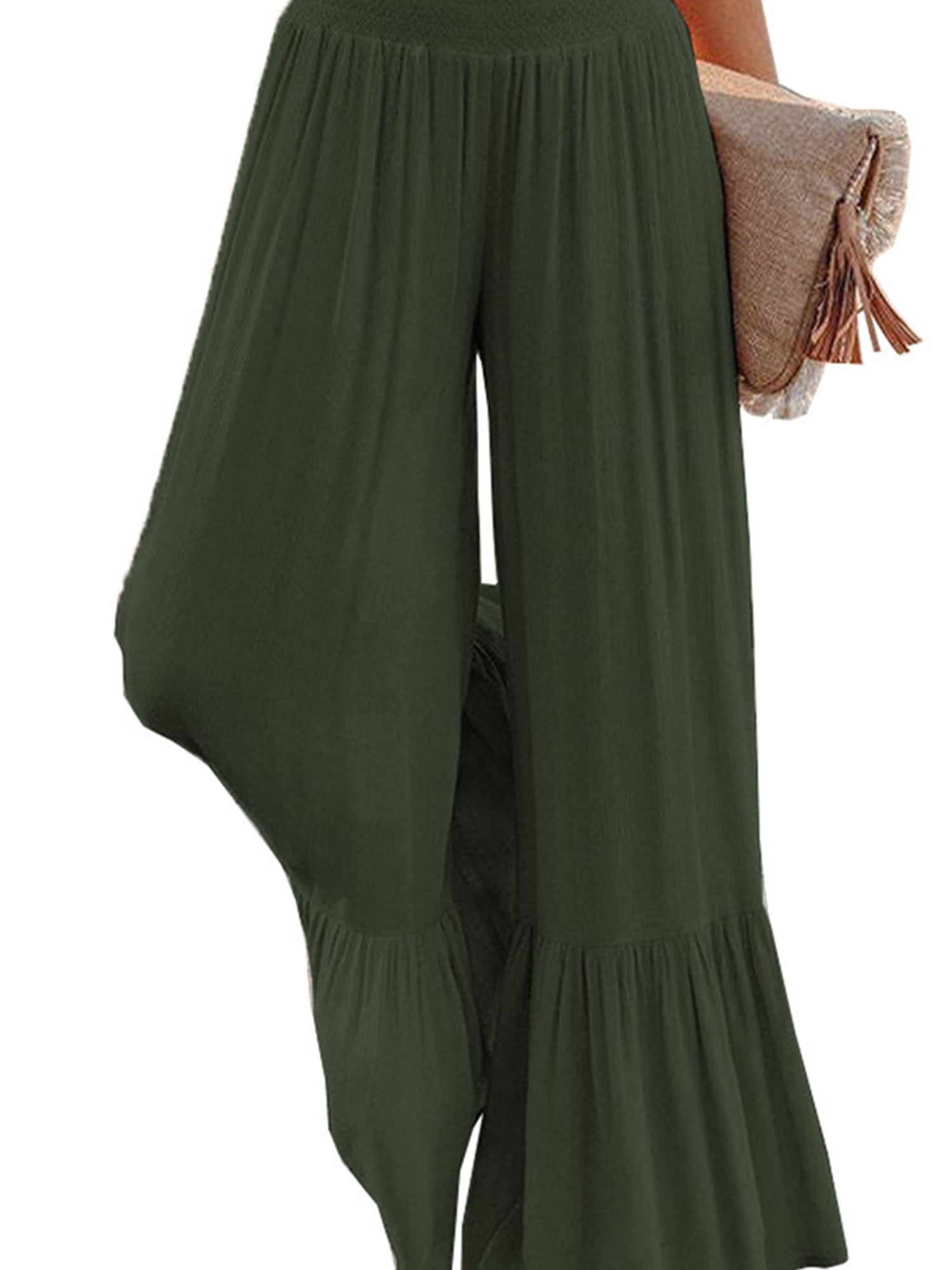 Gvmfive Women Plus Size Ruffled Wide Leg Palazzo Pants Loose Casual ...