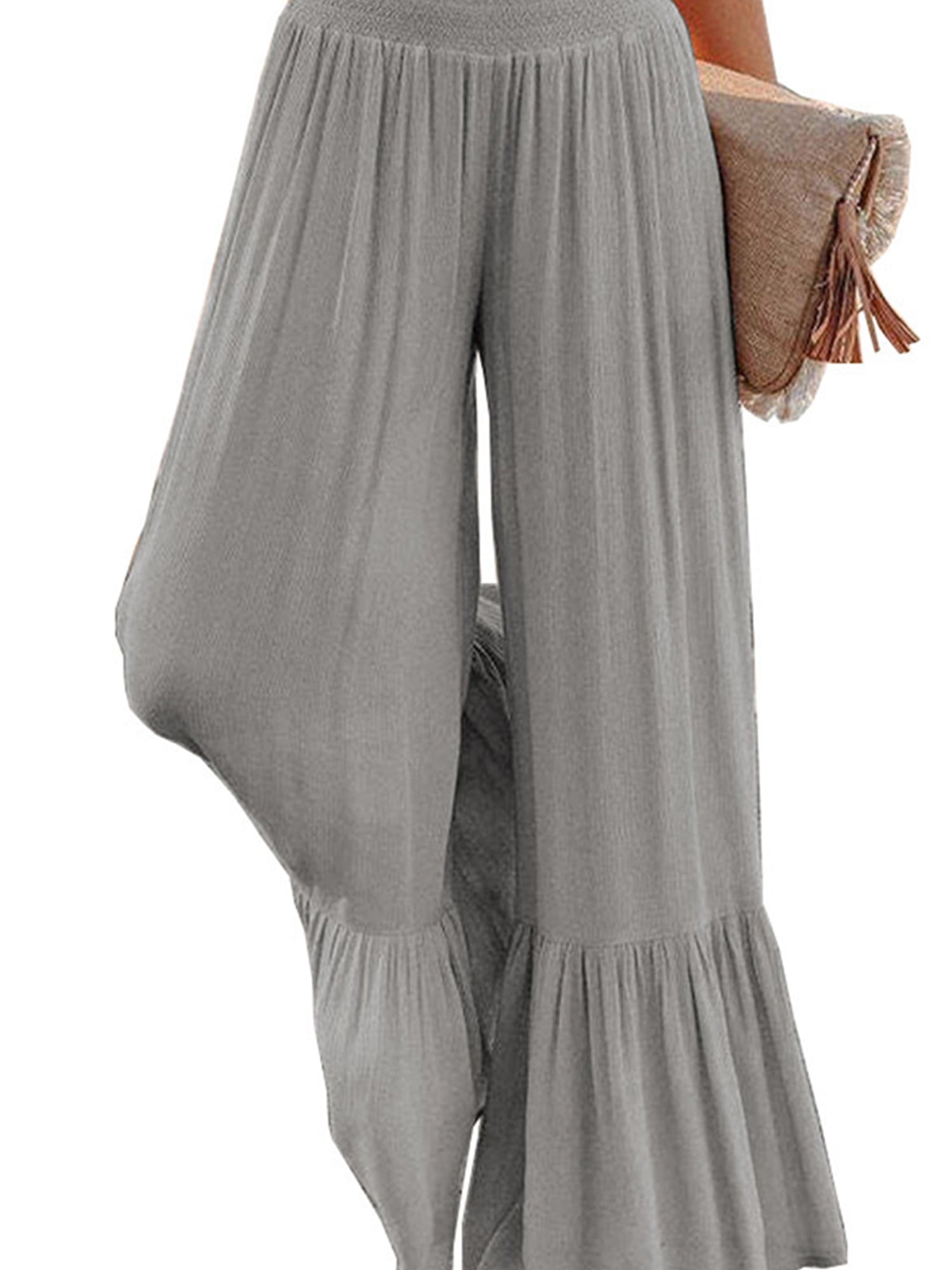 Gvmfive Women Plus Size Ruffled Wide Leg Palazzo Pants Loose Casual ...