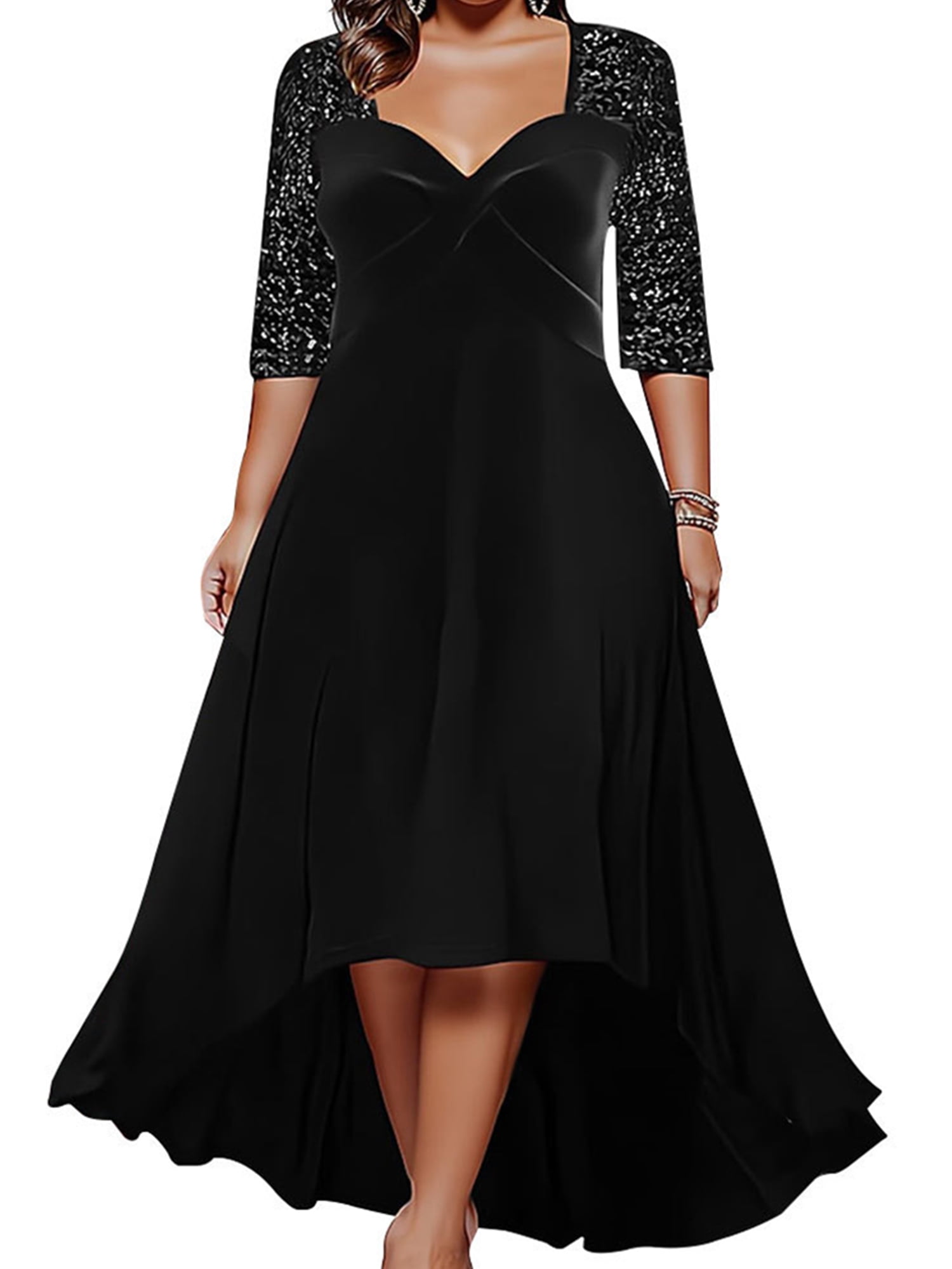 Gvmfive Women Plus Size Sequin Half Sleeve Cocktail Ball Gown Party ...