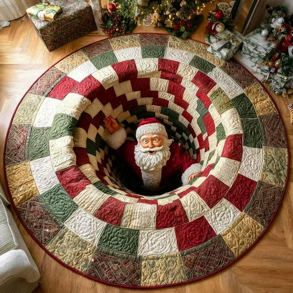 GvuoFny Christmas 3D Rug, Santa Claus Quilted Round Optical Illusion ...