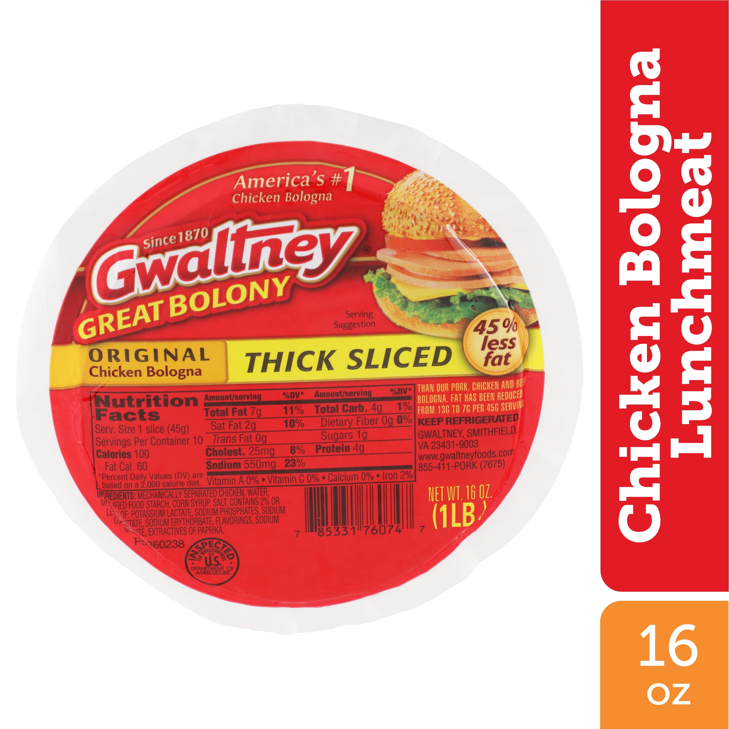 Gwaltney Thick Sliced Bologna 1 lb Package - Walmart.com