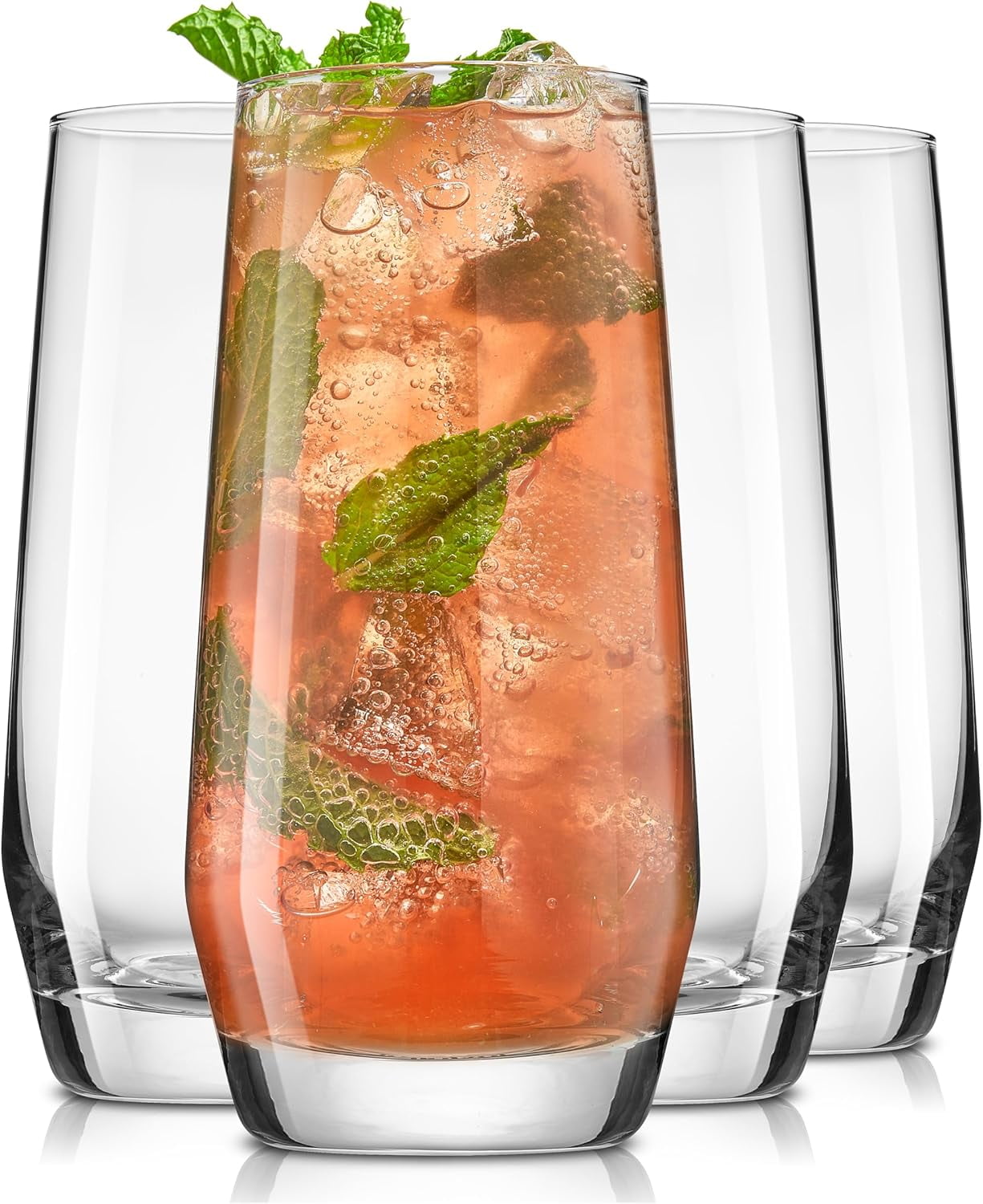 JoyJolt Gwen 18.5 oz Highball Glasses, 4pc Tall Glass Sets. Lead-Free ...