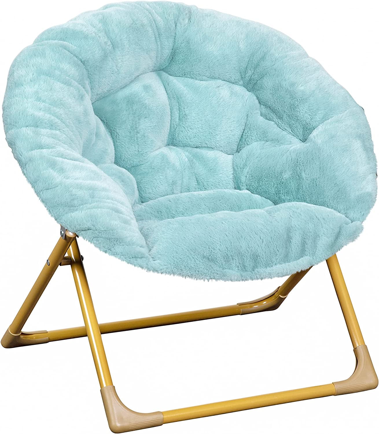 Comfortable mini folding chair, faux fur moon chair, soft gold metal ...