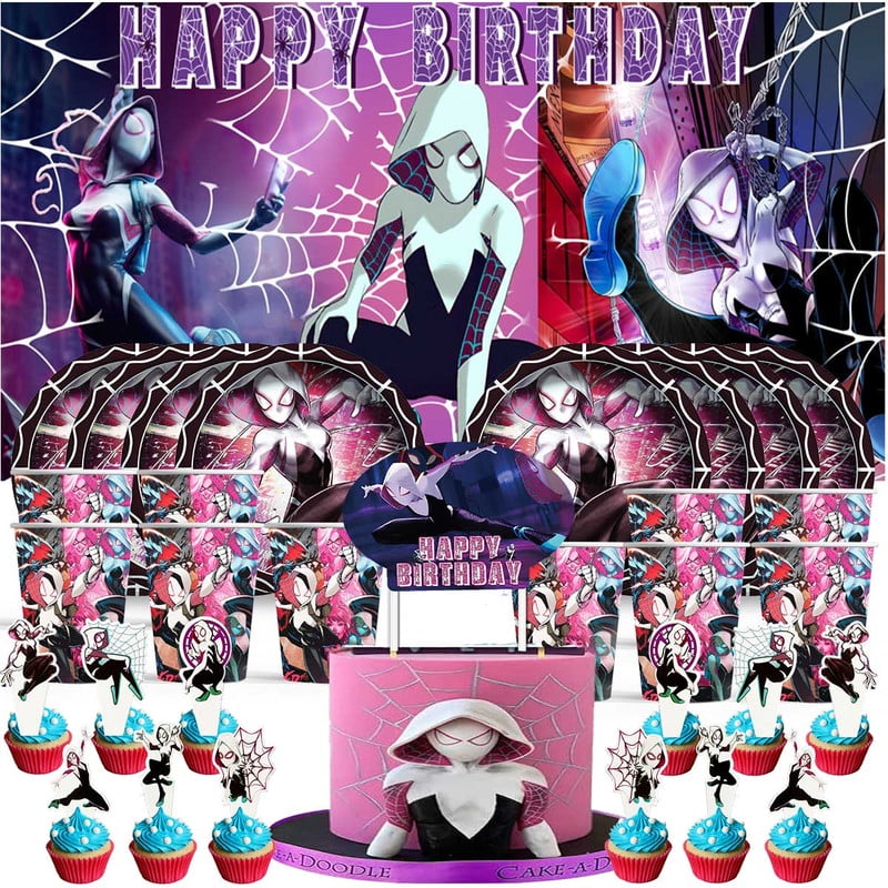 Gwen Spider Girl Birthday Cups Party Supplies Decor Backdrop Plates ...