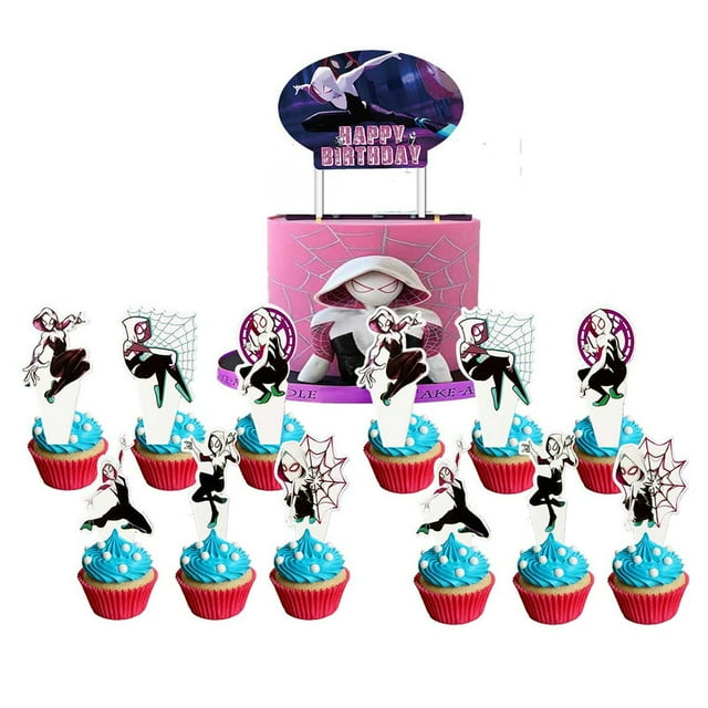 Gwen Spider Girl Cake Topper Cupcake Set Party Supplies Decoration ...