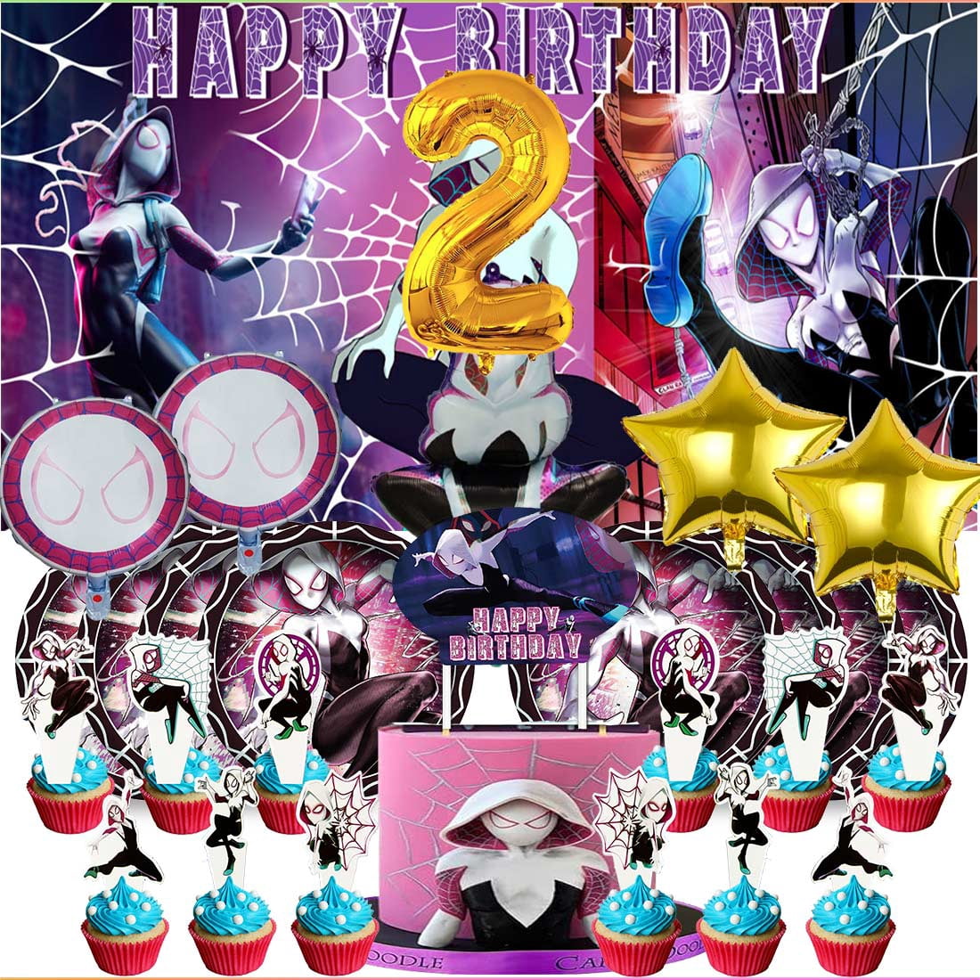 Gwen Spider Woman 2nd Tableware Balloons Cake Toppers Backdrop Banner ...