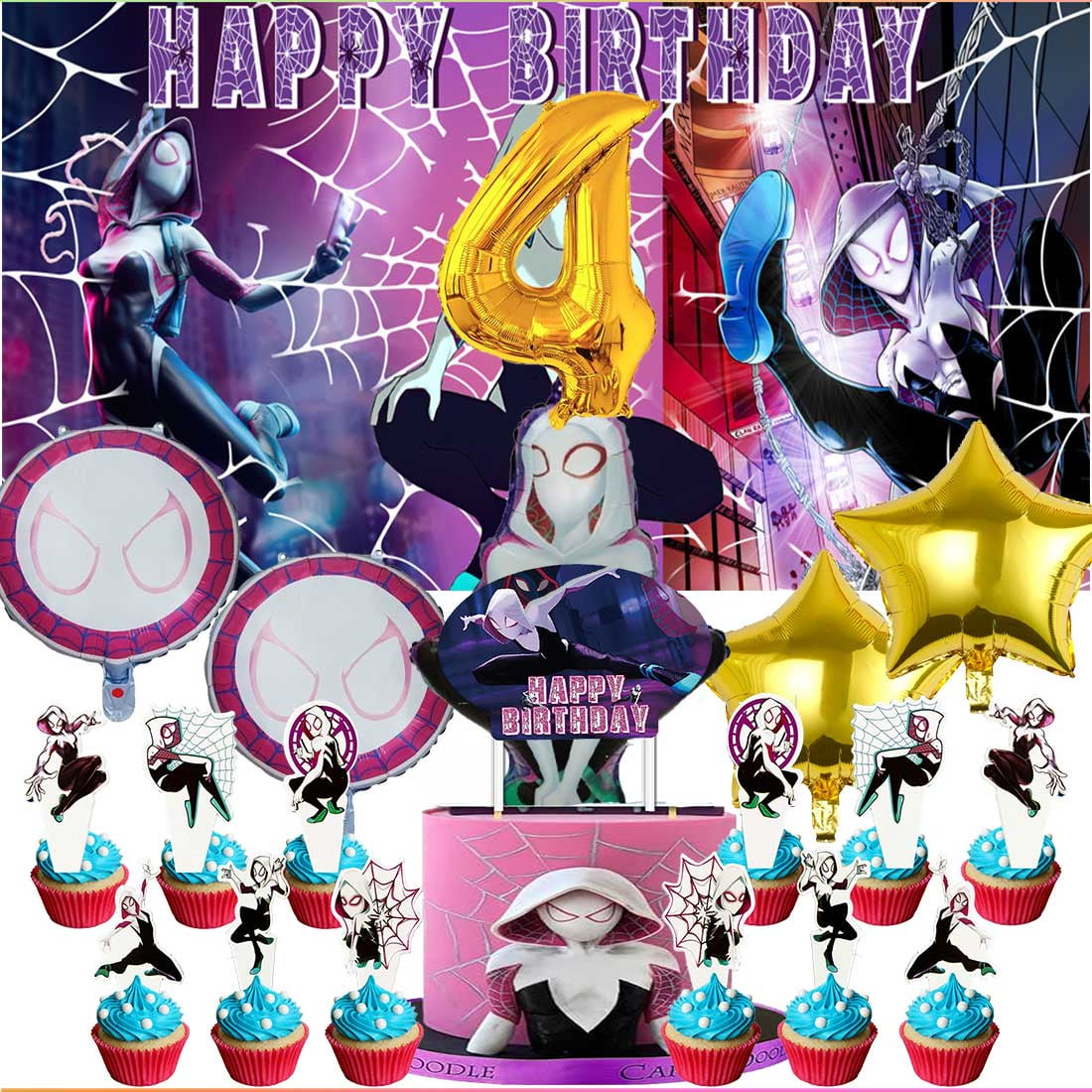 Gwen Spider Woman Party Supplies Decor 4th Kit Balloons Birthday Cake ...