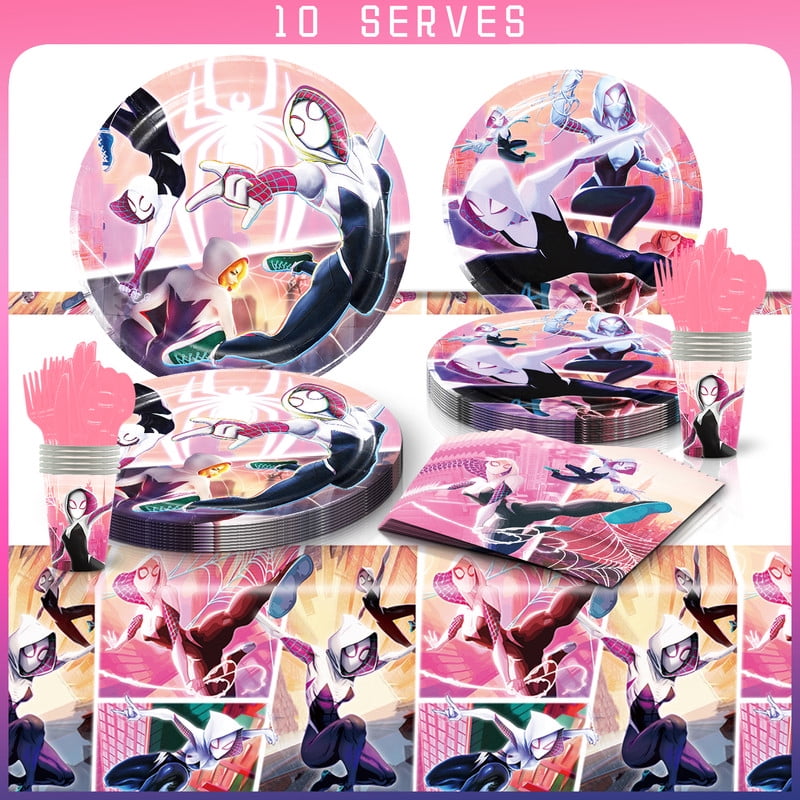 Gwen Spider Woman Party Tableware Set Plates Cup Kit Birthday Supplies ...