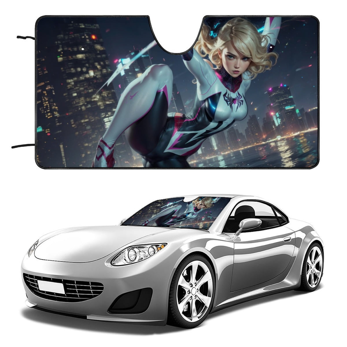 Gwen Spider Woman-theme Windshield Sun Shade Front Protector Folding ...
