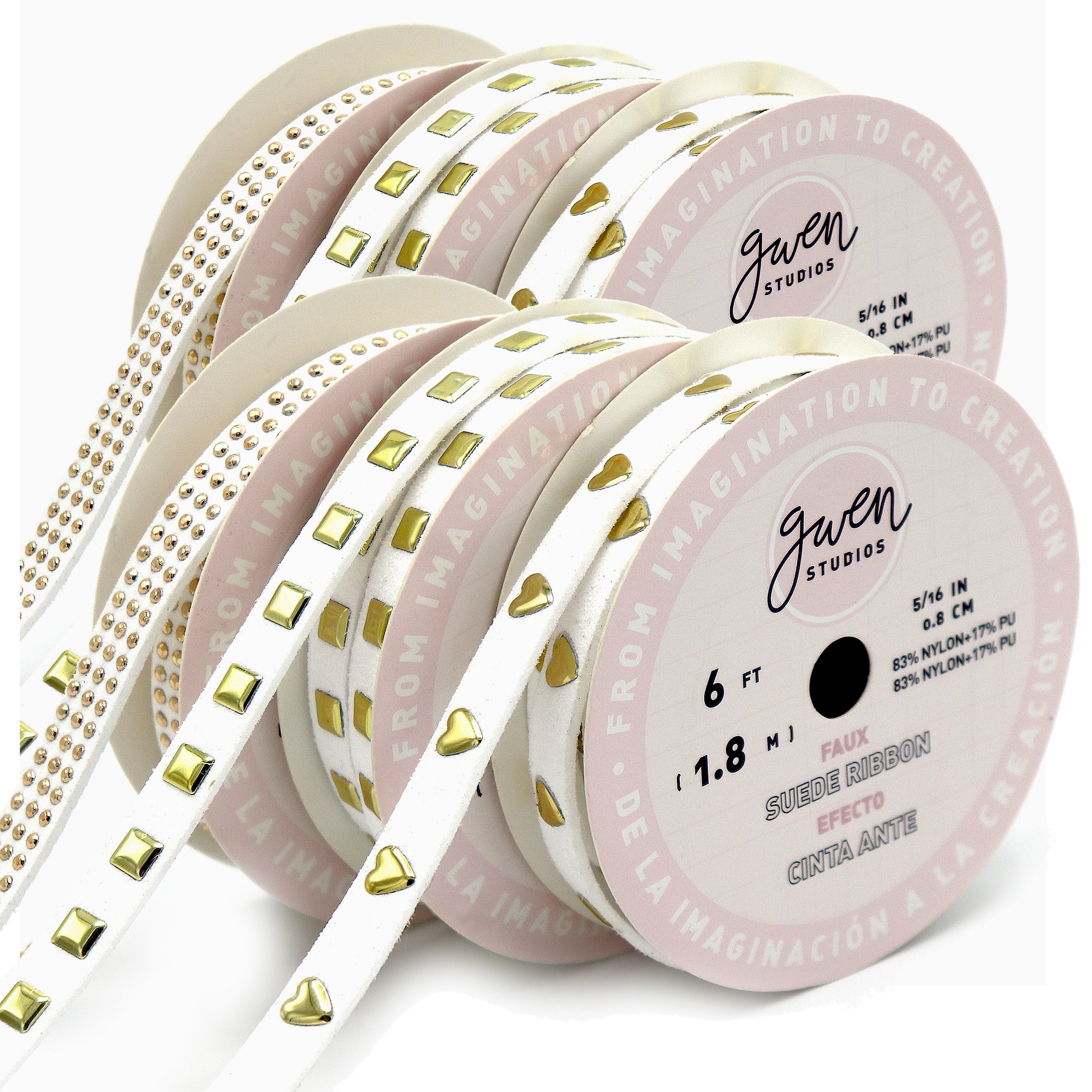 Gwen Studios 3/8" and 5/16" White Faux Leather Studded Sewing Trim, 12 ...