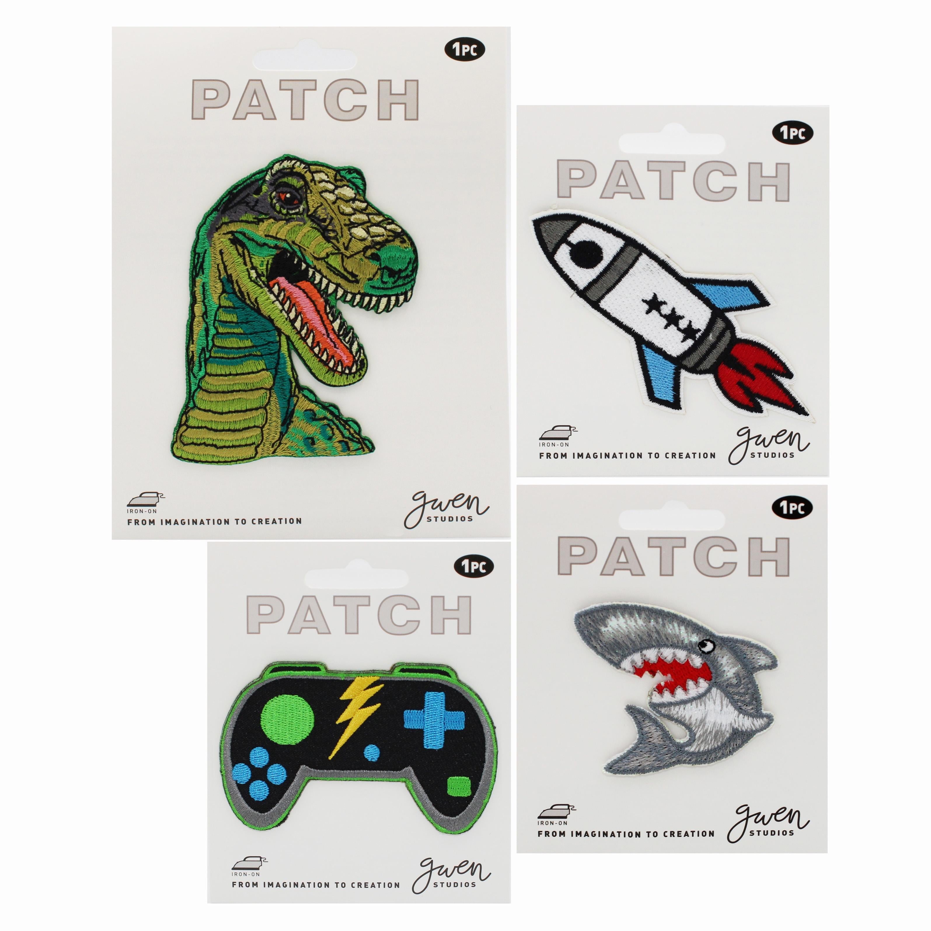 Gwen Studios Boyish Embroidered Iron-on Patch Appliques, Shark, Dino ...