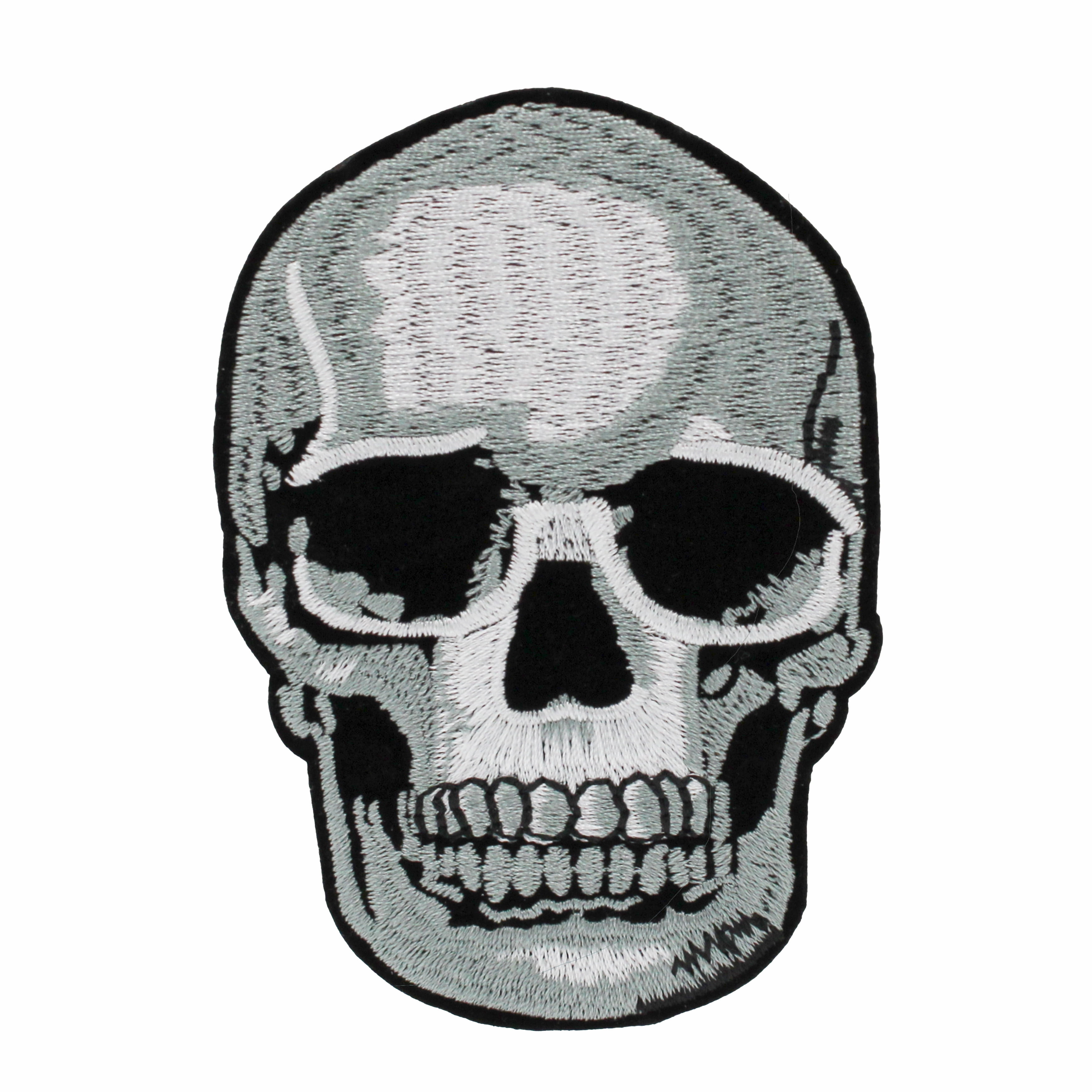 Gwen Studios Embroidered Gray Skull Iron-on Patch Applique, 2.6" x 3.8 ...