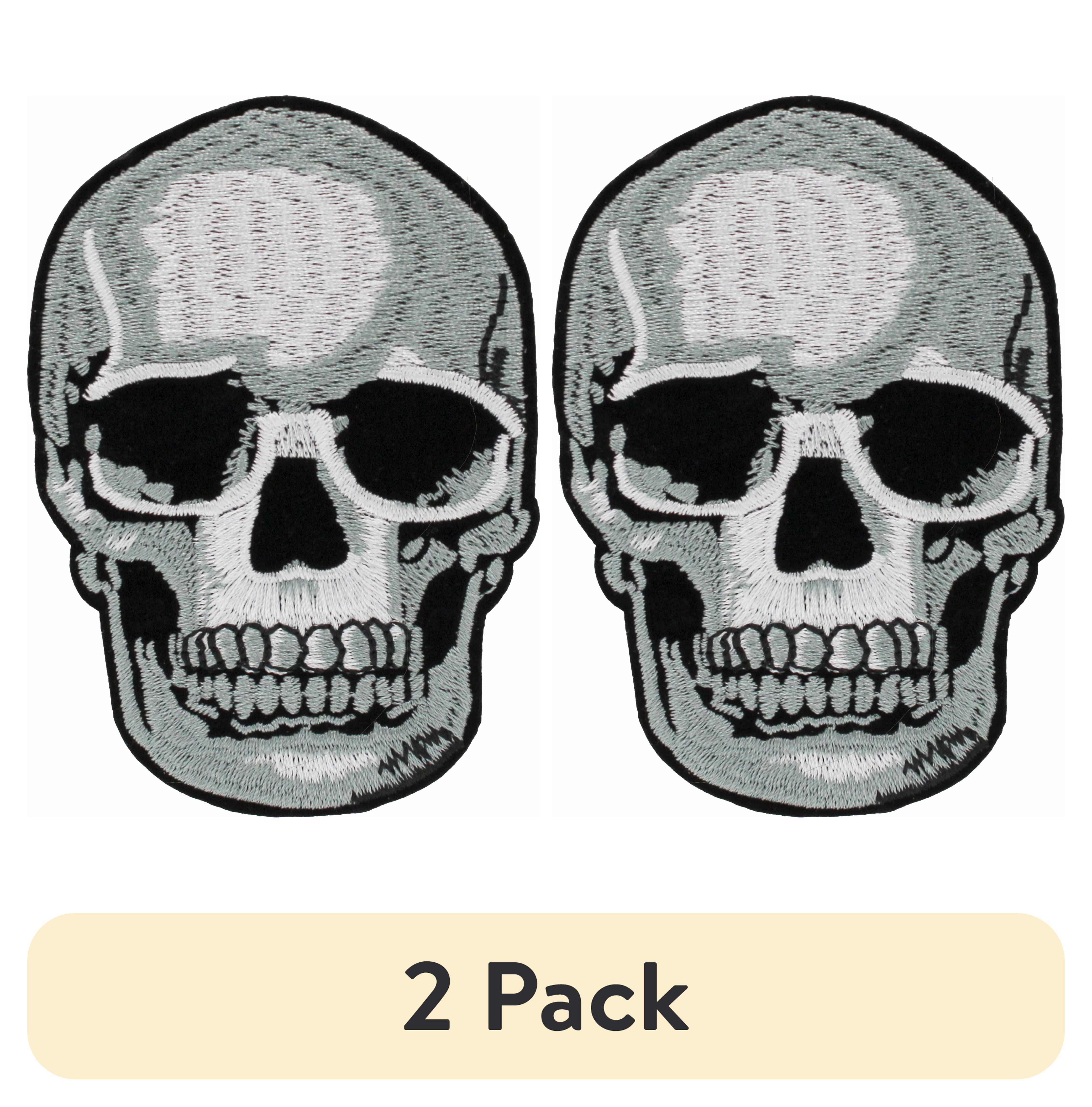 (2 pack) Gwen Studios Embroidered Gray Skull Iron-on Patch Applique, 2. ...