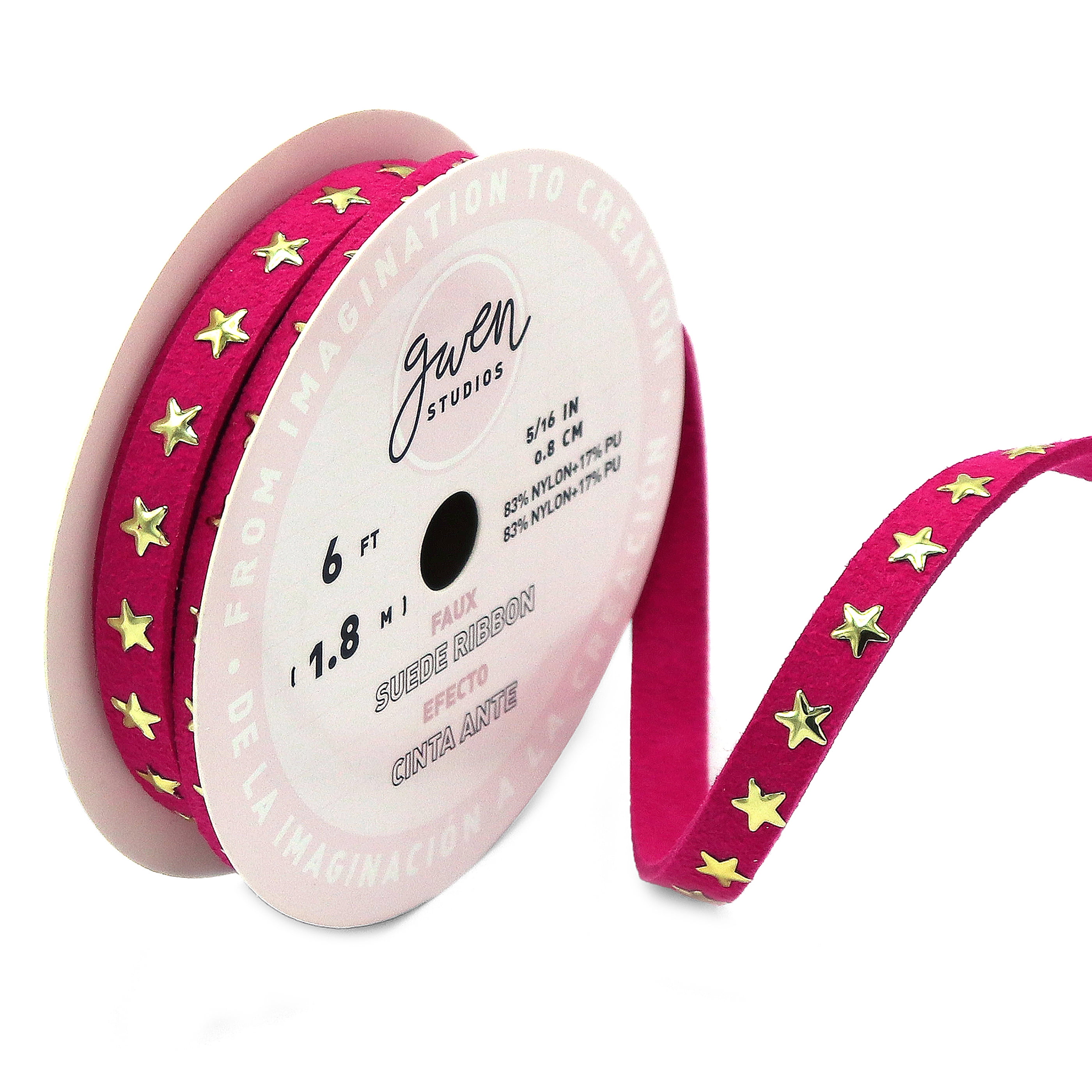 Gwen Studios Fuchsia Faux Leather Metal Studded Trim, Gold Metal Stars ...