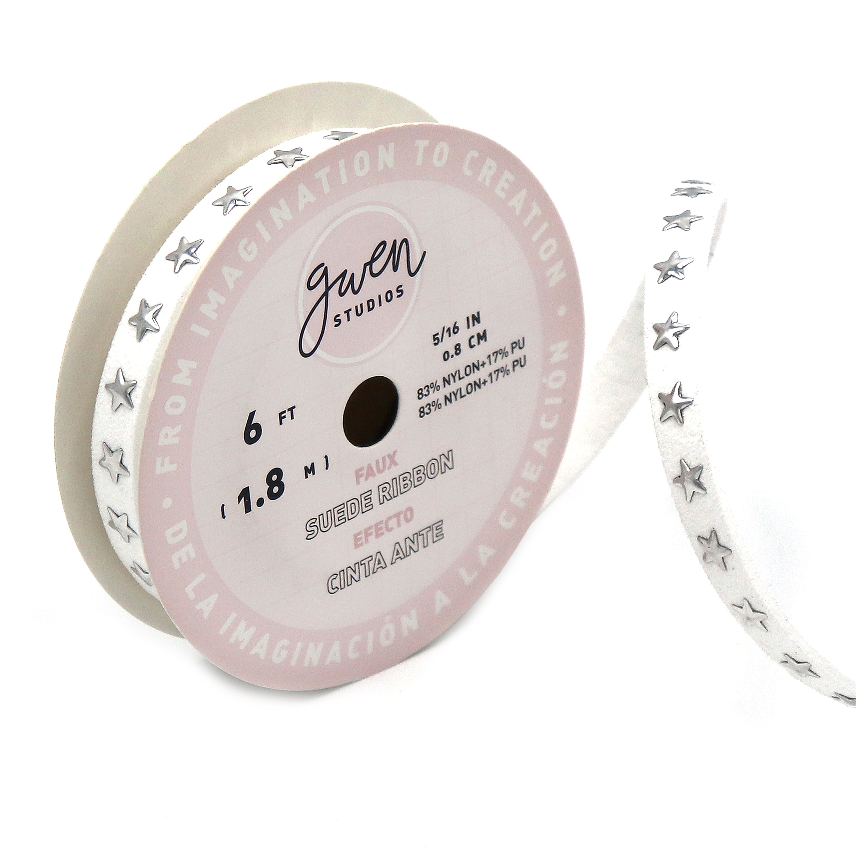 Gwen Studios White Faux Leather Metal Studded Trim, Silver Metal Stars ...