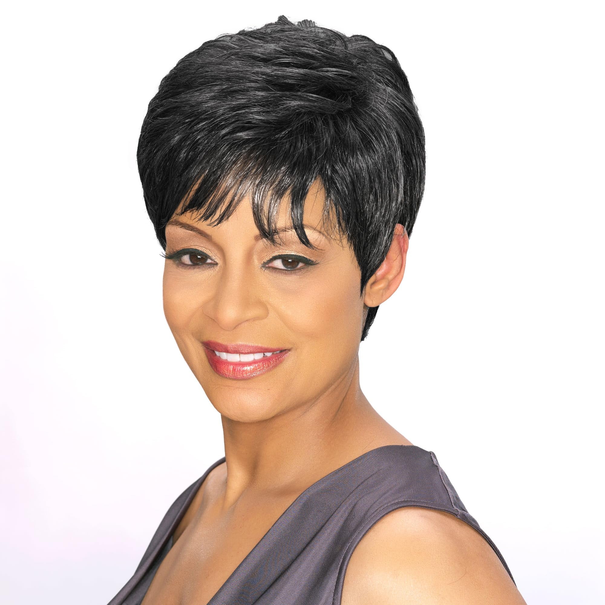 Gwendolyn Wig Color 1B - Foxy Silver Wigs Short Wavy Pixie Wispy Fringe ...