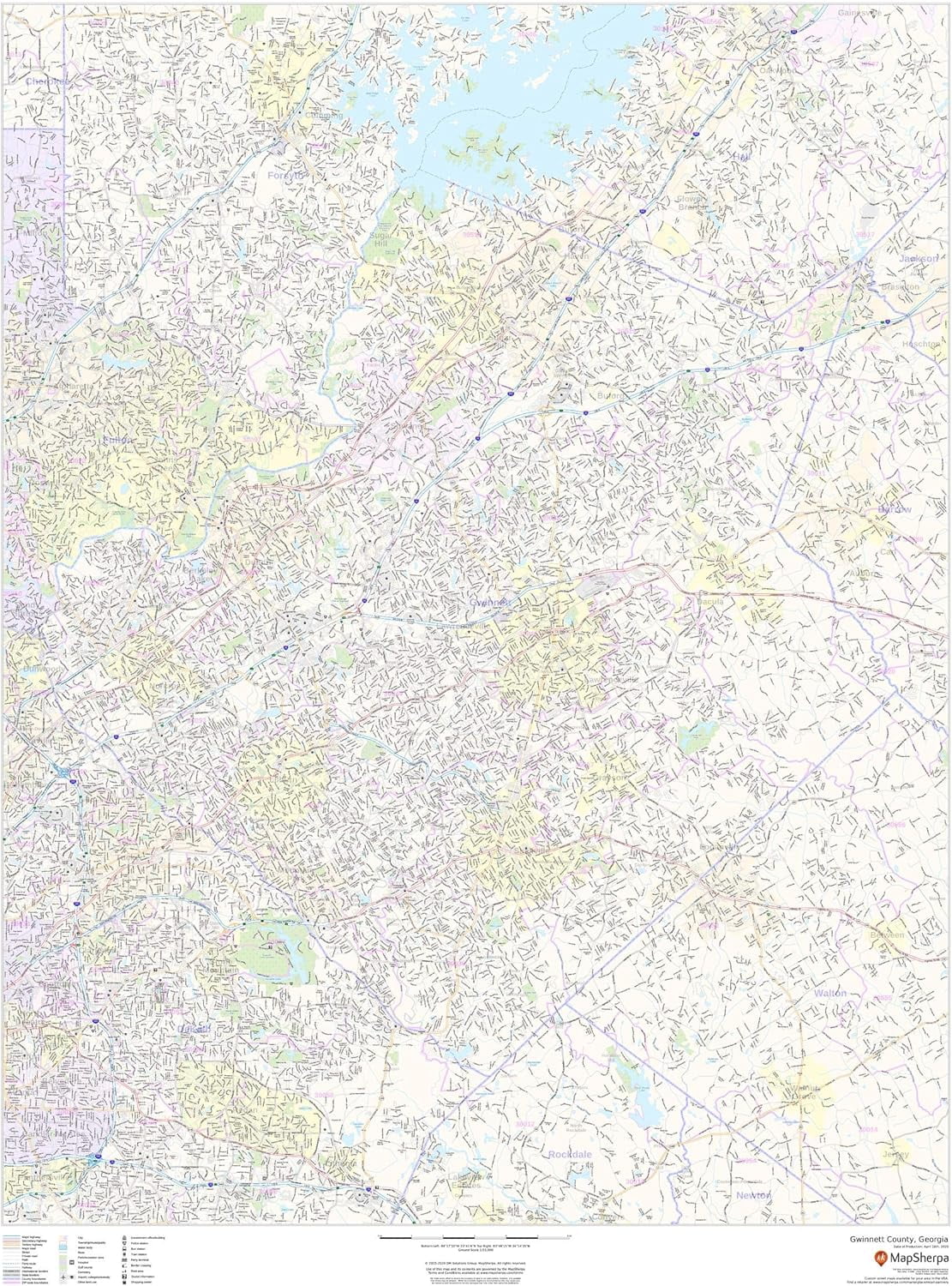 Gwinnett County, Georgia - 36" x 48" Laminated Wall Map - Walmart.com