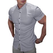 BUYJYA Men's Muscle Dress Shirts Casual Button Down Long Sleeve Elasticity Athletic Fit Wrinkle ...