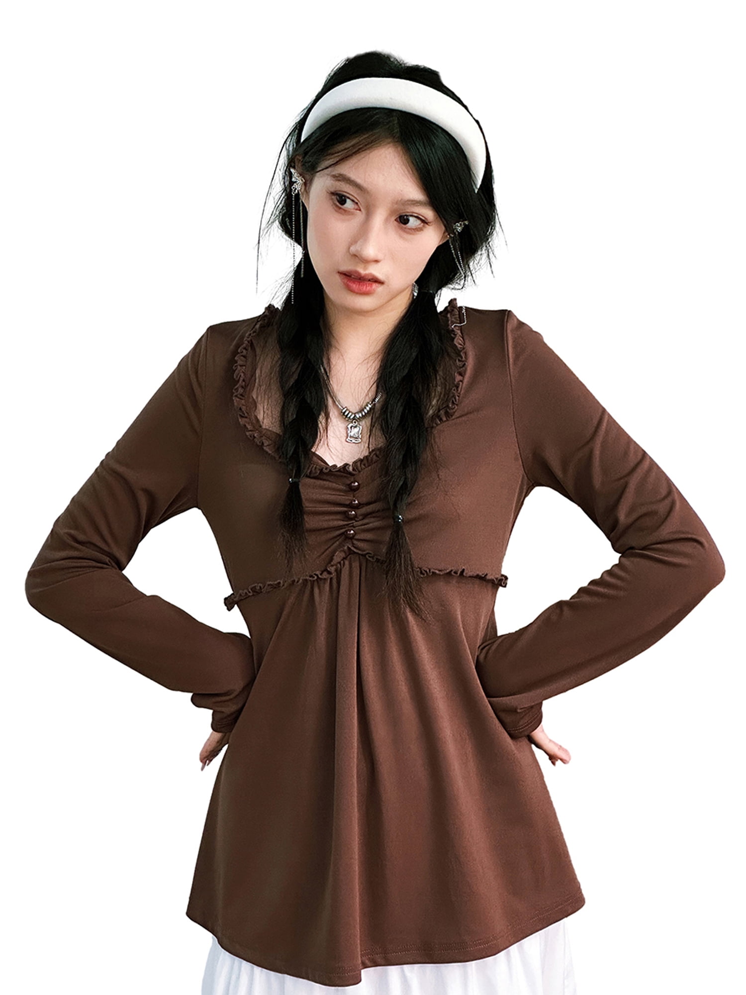 Gwiyeopda Harajuku Aesthetic Clothes Women Long Sleeve Crop Tops Ruffle ...