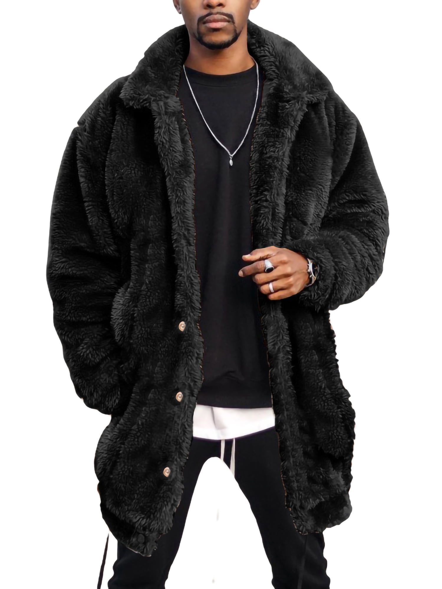 Gwiyeopda Mens Fluffy Fuzzy Jacket Plush Fleece Casual Winter Lapel ...