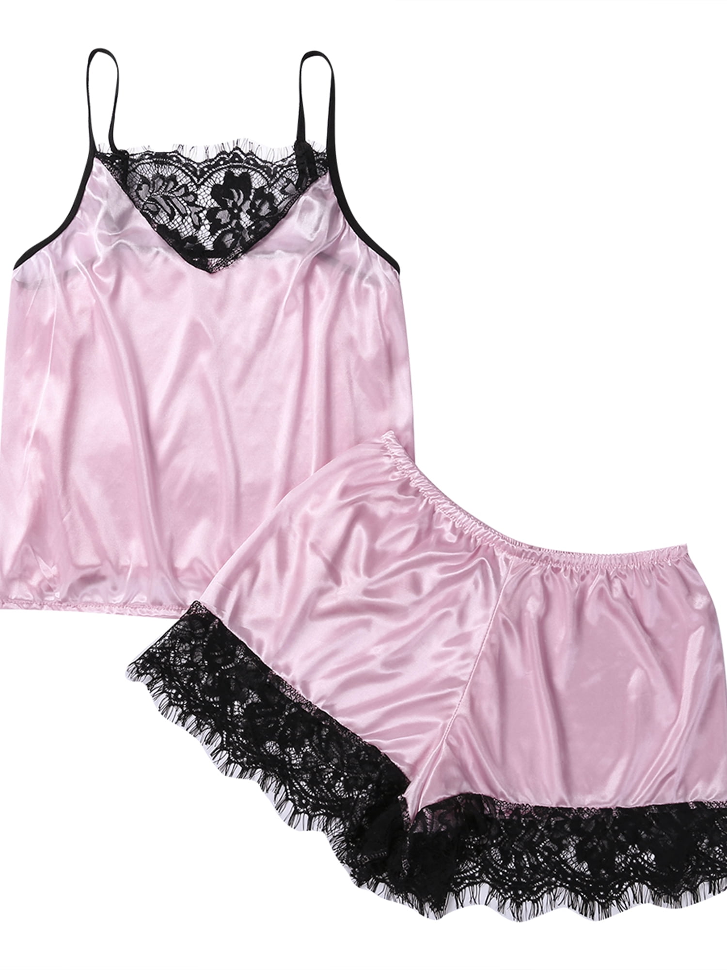 Gwiyeopda Sexy Silk Satin Ruffled Pajamas Sets Hollow Lace V-Neck ...