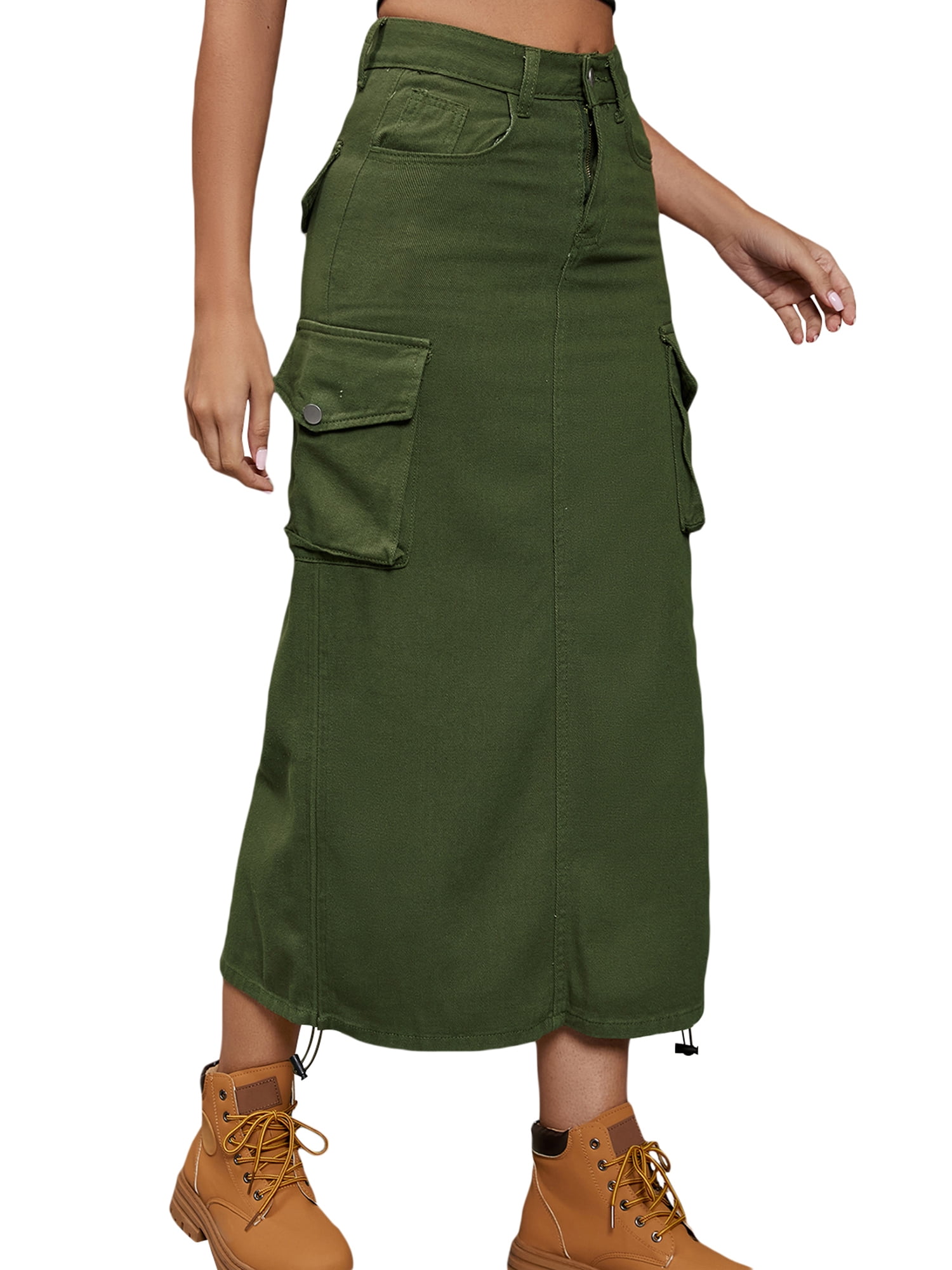 Gwiyeopda Women Y2k Cargo Long Skirt High Waisted Drawstring Maxi Skirt ...