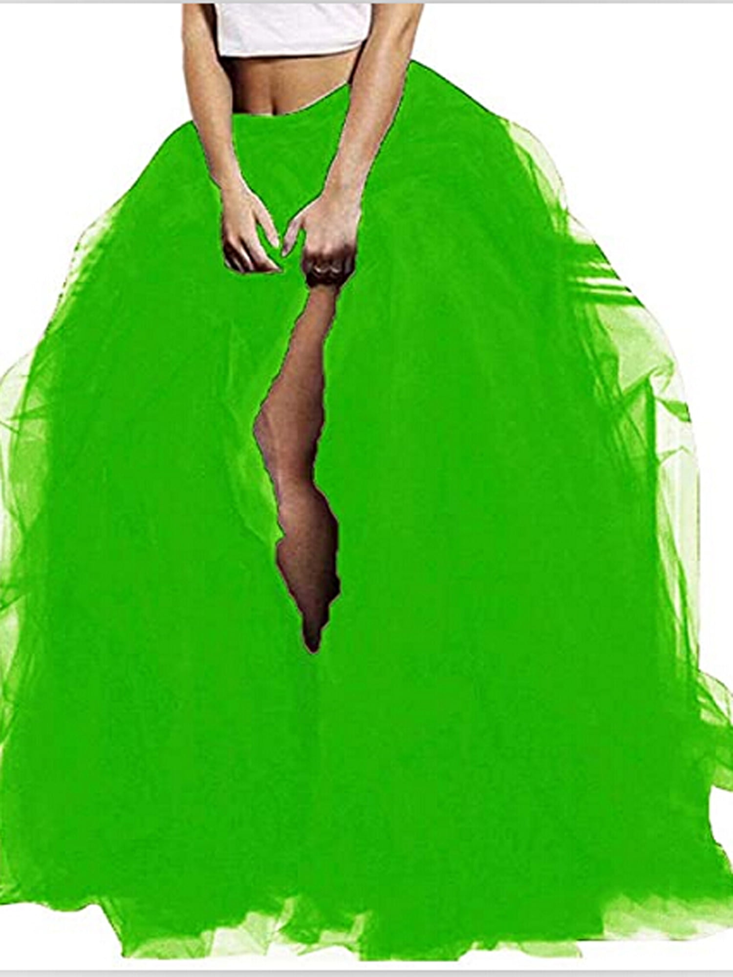 Gwiyeopda Womens Tulle Maxi Skirt Floor Length Layered High Waist Split Skirt A Line Puffy Mesh